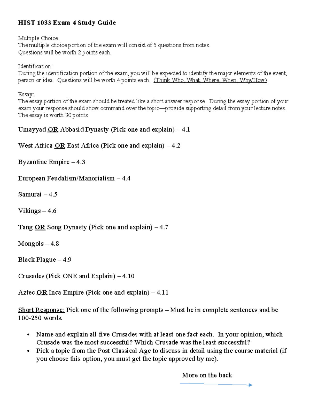 Unit4examstudyguide - hmkk - HIST 1033 Exam 4 Study Guide Multiple ...