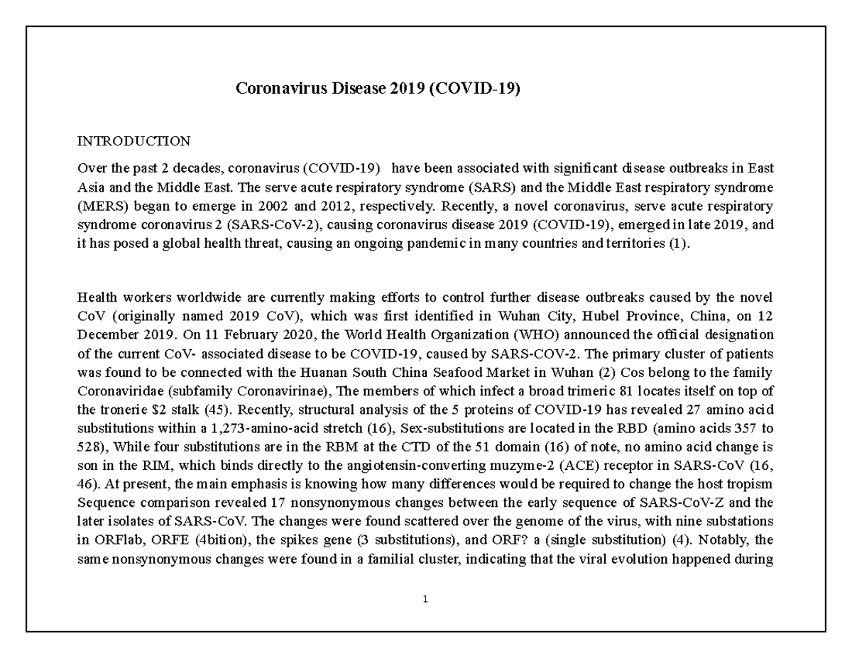 Causes of Covid-19(detailed research) - Coronavirus Disease 2019 (COVID ...