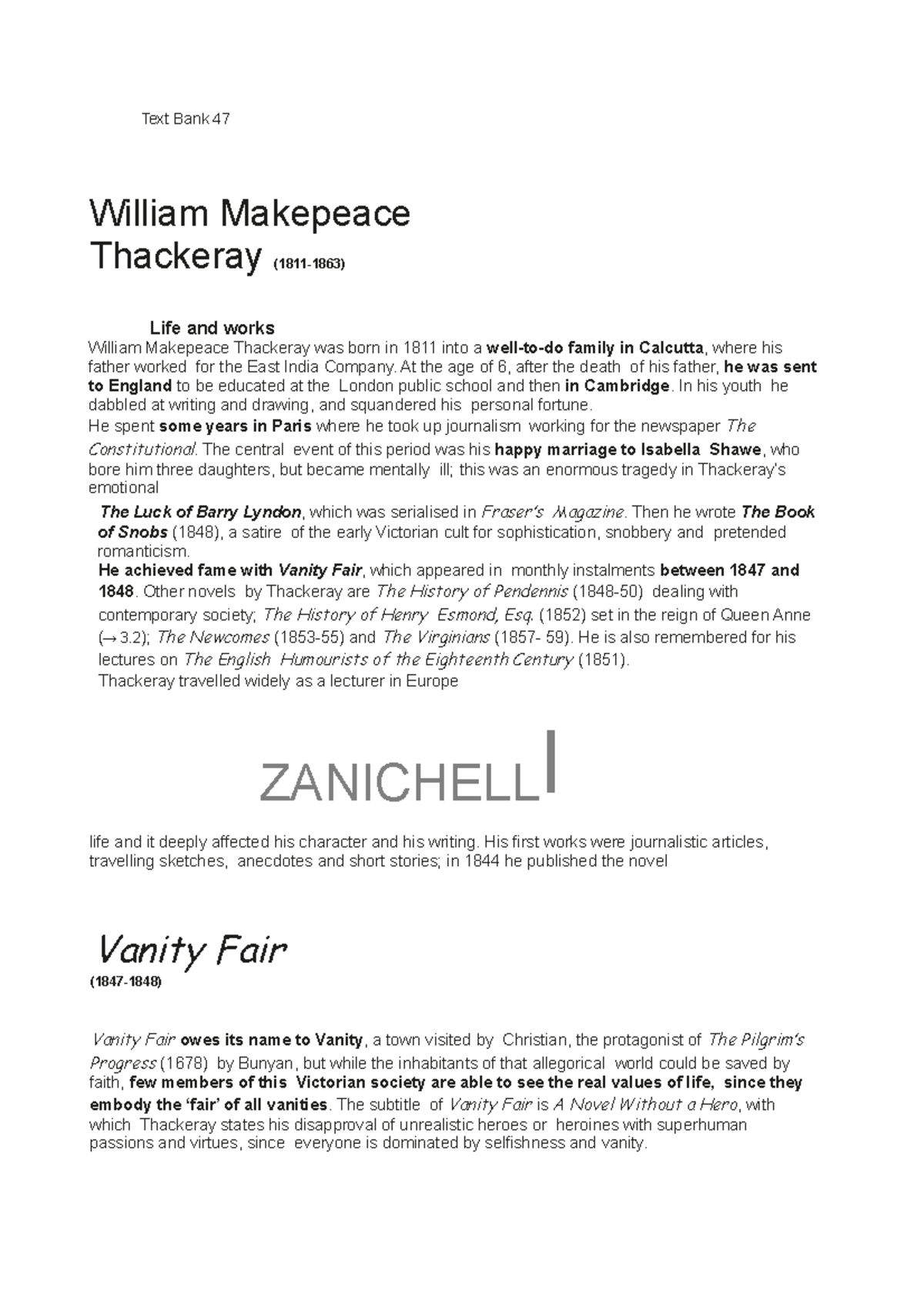 Vanity fair - LOK - Text Bank 47 William Makepeace Thackeray (1811-1863 ...