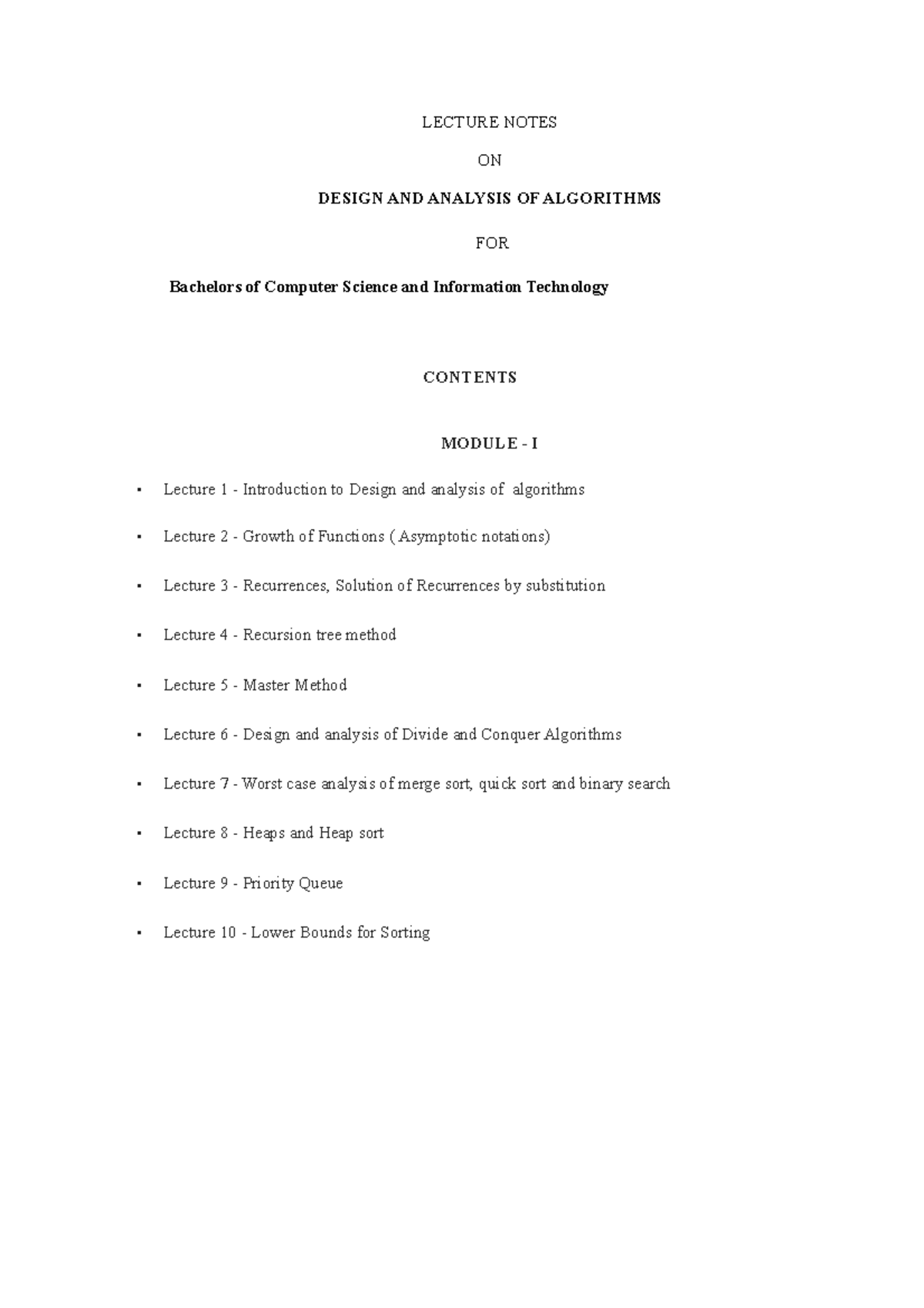 Class ref notes mod1 - LECTURE NOTES ON DESIGN AND ANALYSIS OF ...