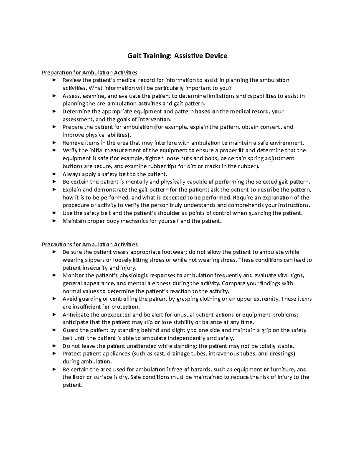 Assistive device handout - Gait Training: Assistive Device Preparation ...