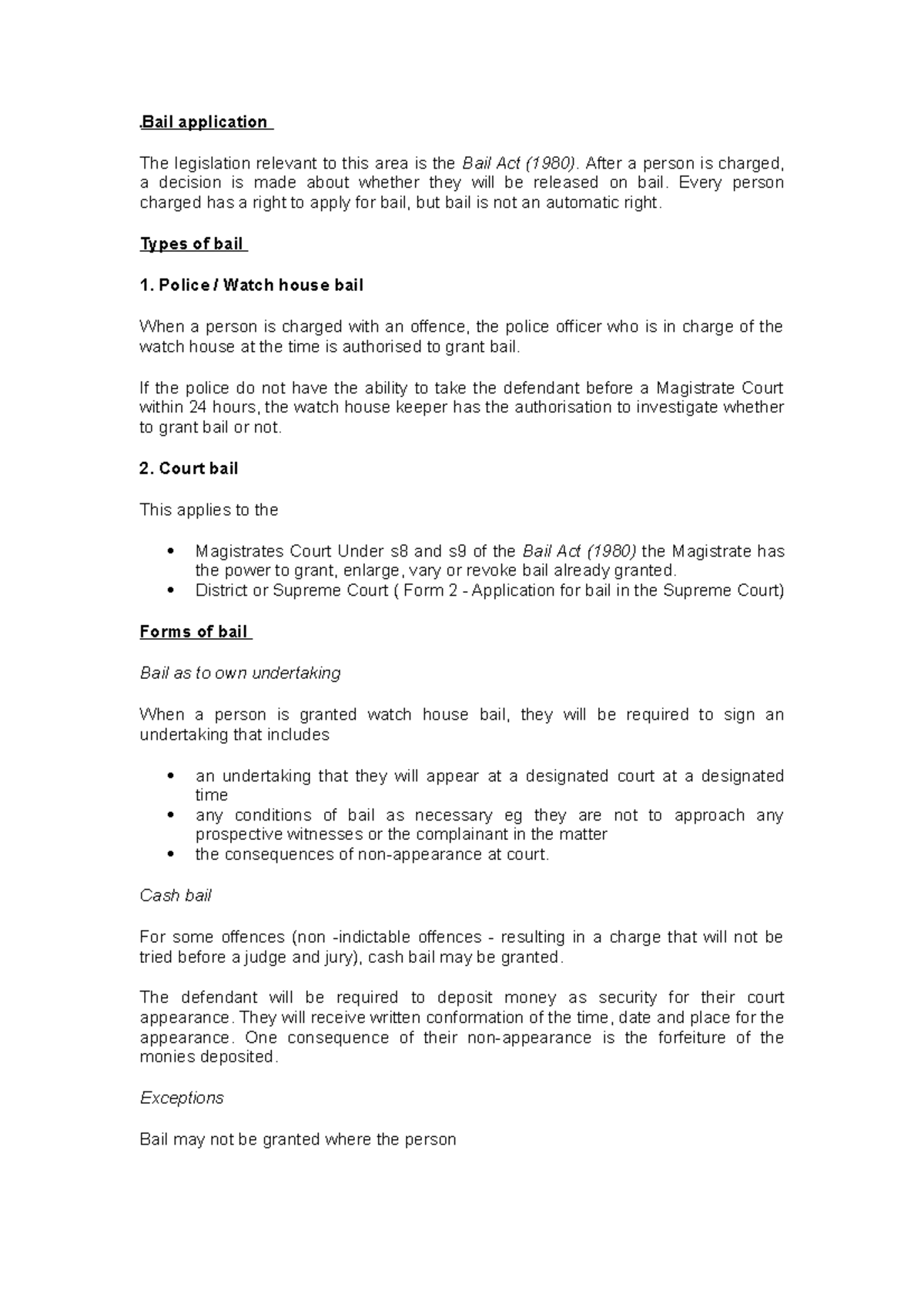 Bail application information - Bail application The legislation ...