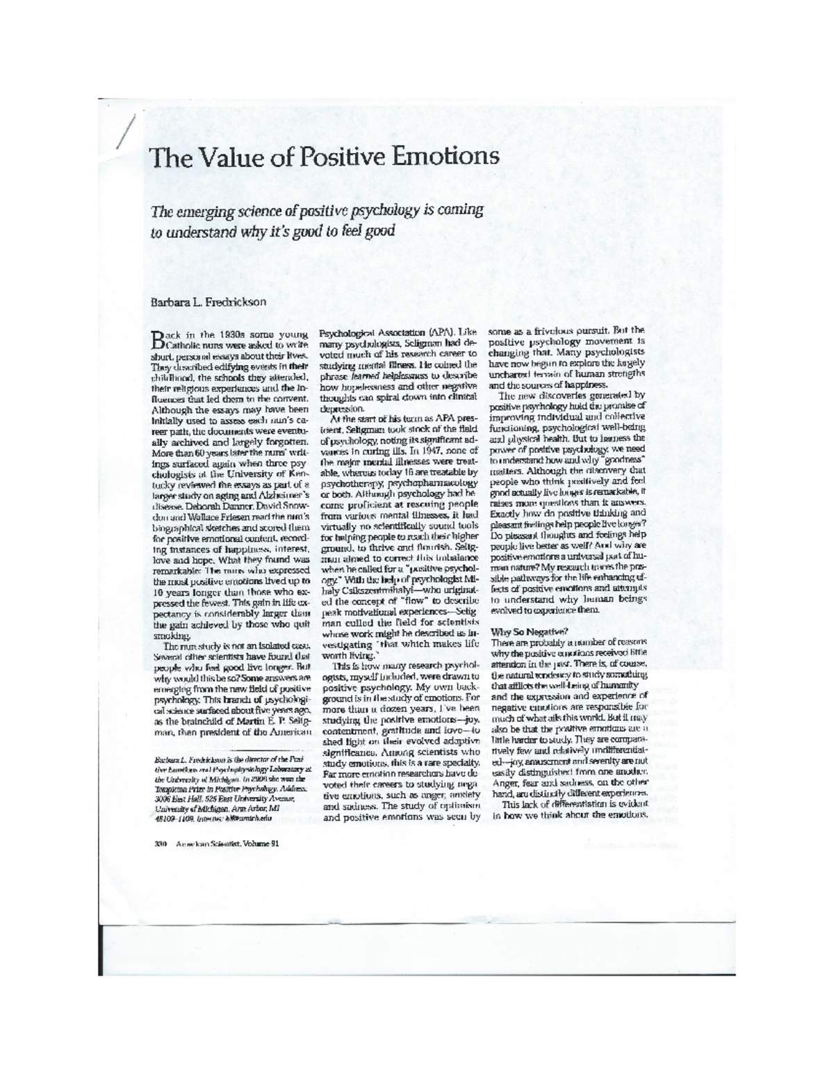 The value of positive emotions - PSYCH 1A - Studocu