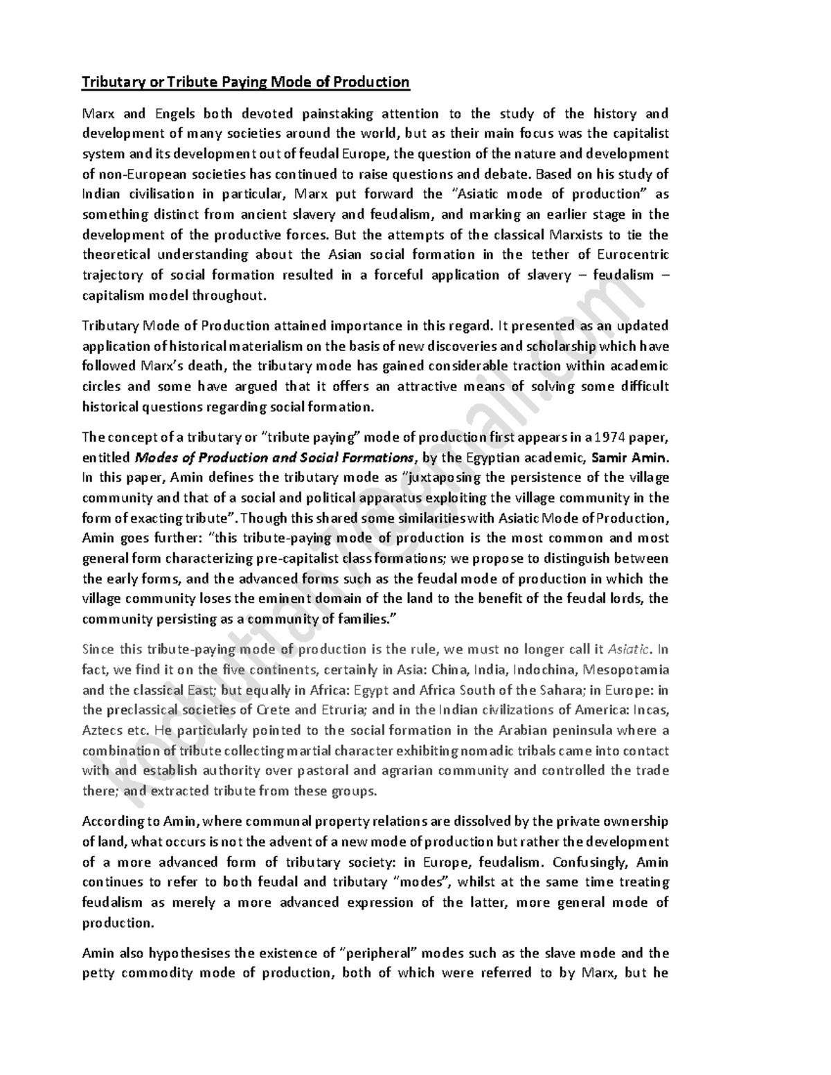 Tributary mode - Tributary or Tribute Paying Mode of Production Marx ...