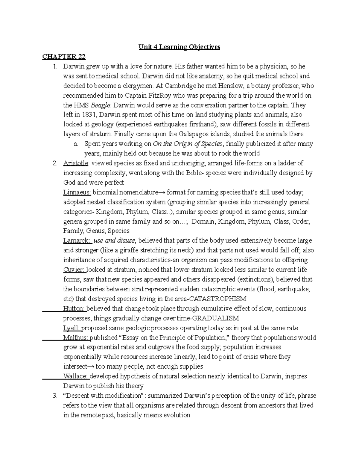 BIOL 1020 Unit 4 Learning Objectives - Unit 4 Learning Objectives ...