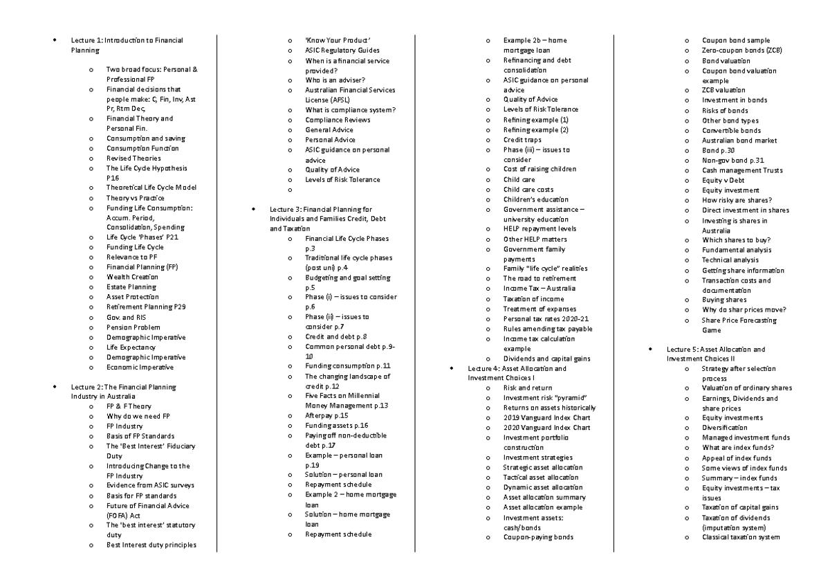 IPF Test Revision key points - Lecture 1: Introduction to Financial ...