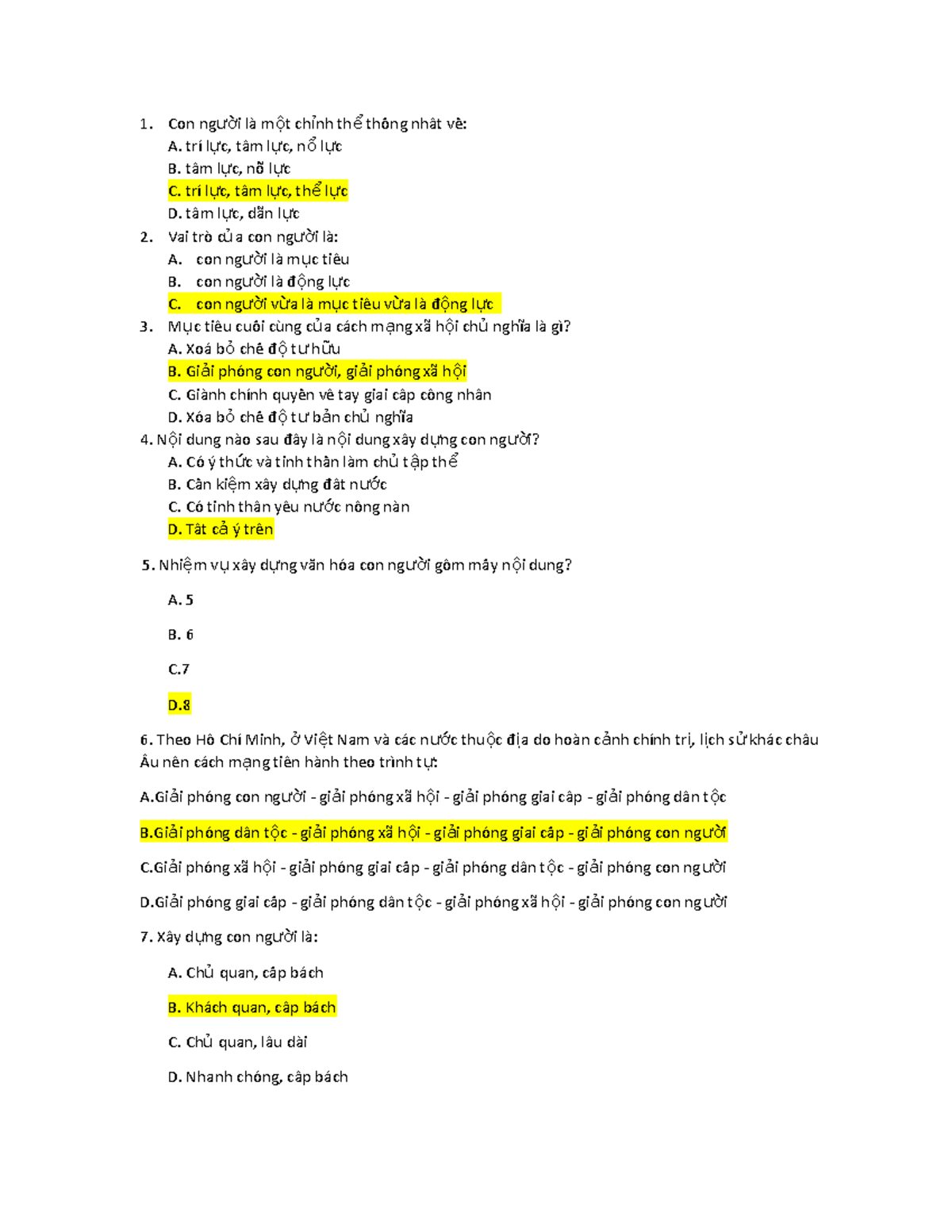 Câu hỏi Tthcm - tư tưởng - Con ng ười là m ột ch nh th ỉ ểthốống nhấốt vềề: A. trí l ực, tấm l ...