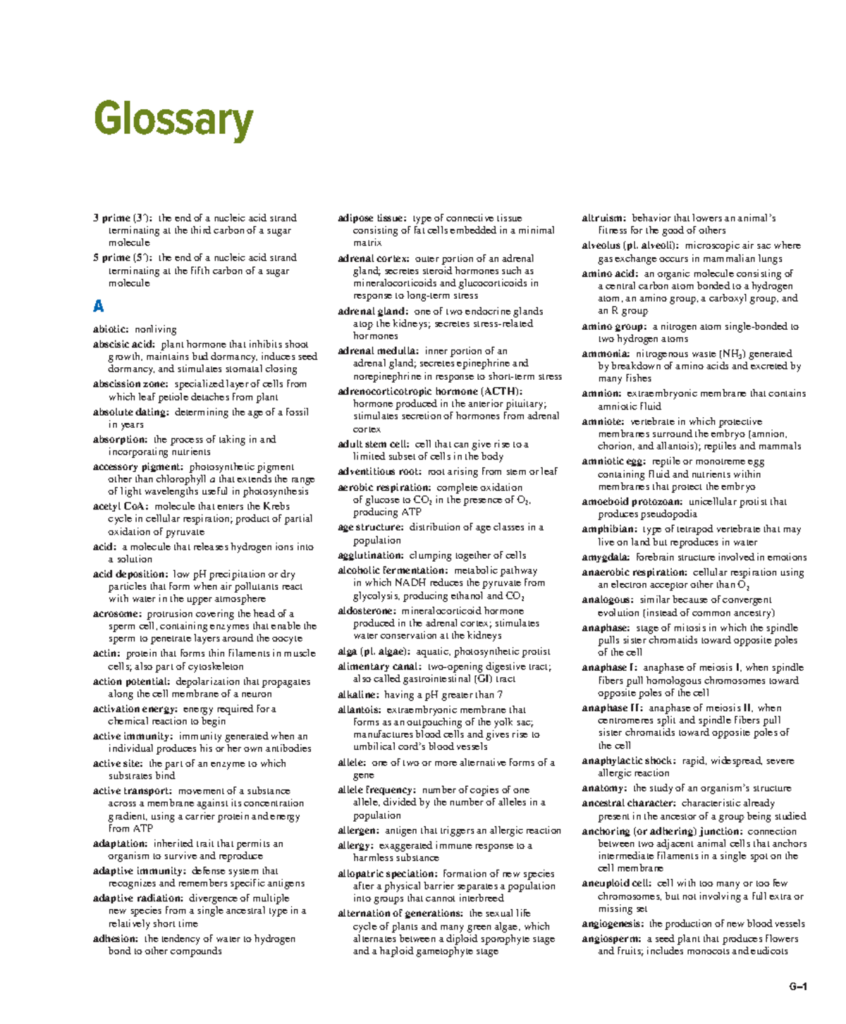 Biology Concepts and Investigations, Glossary - 3 prime (3′): the end ...