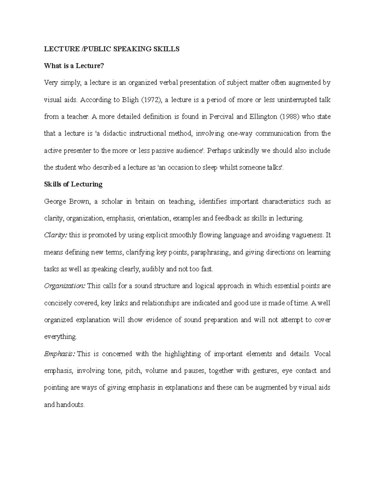 Lecture AND Public Speaking Skills - LECTURE /PUBLIC SPEAKING SKILLS ...