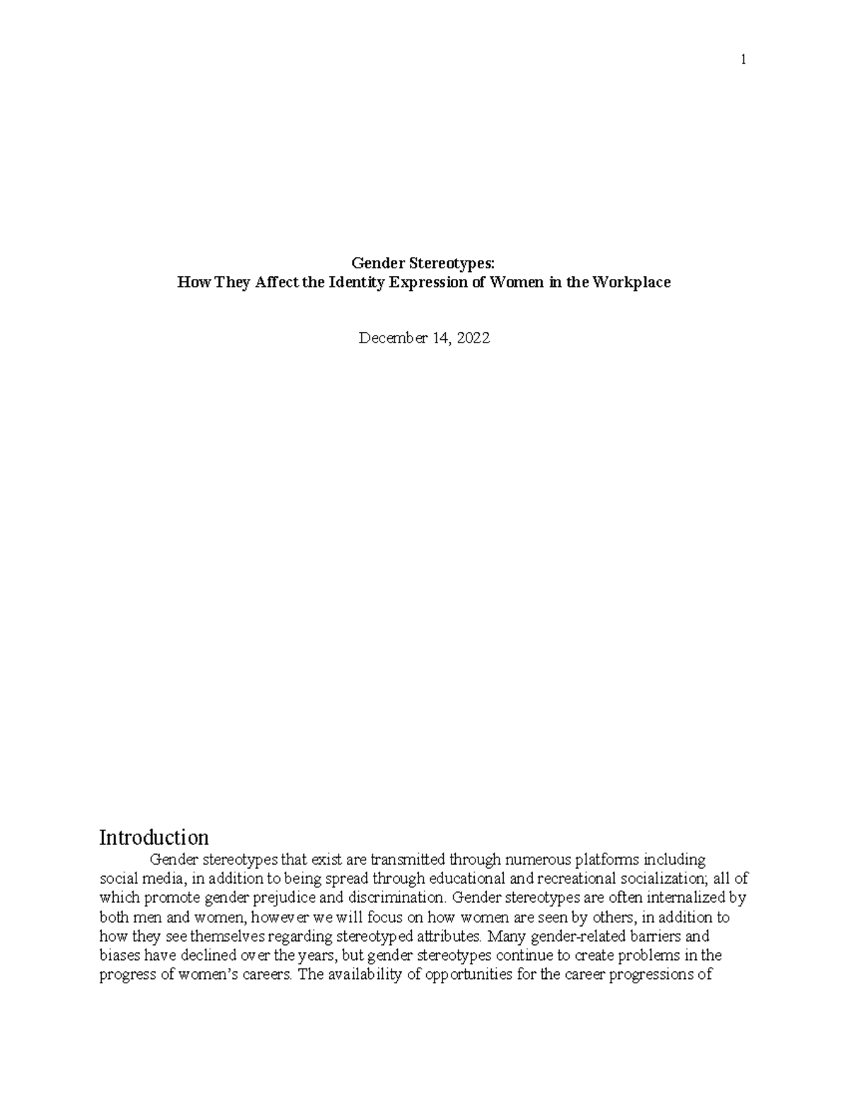 Final Research Paper - Gender Stereotypes: How They Affect the Identity ...
