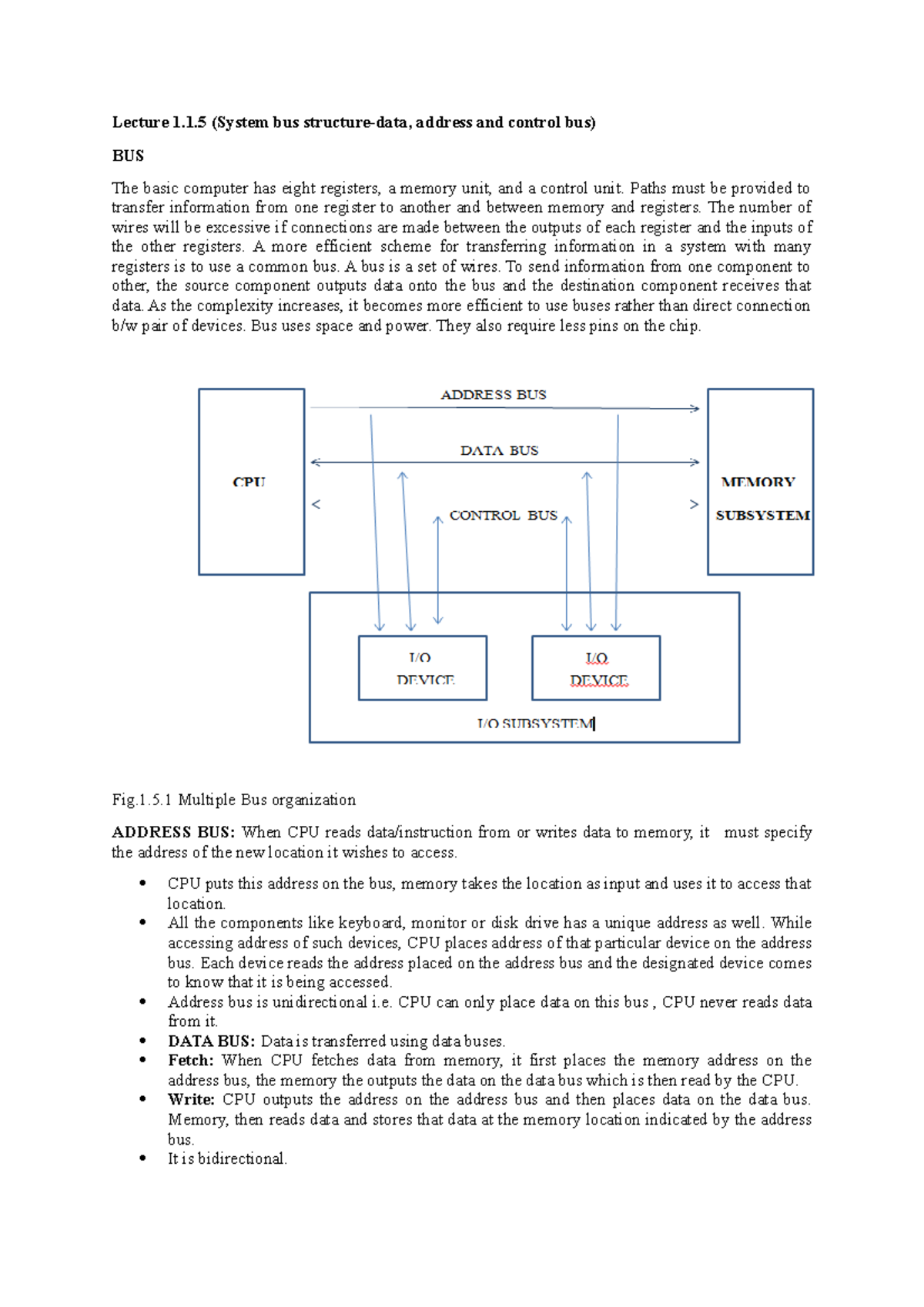Lecture 1.1.5 (System bus structure-data, address and control bus) - Lecture 1.1 (System bus ...