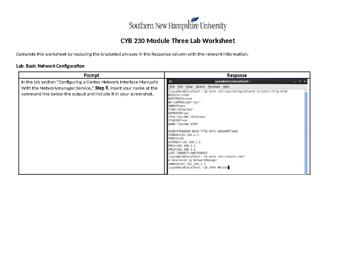 CYB 230 Module Three Lab Worksheet John Nelson - CYB 230 Module Three ...