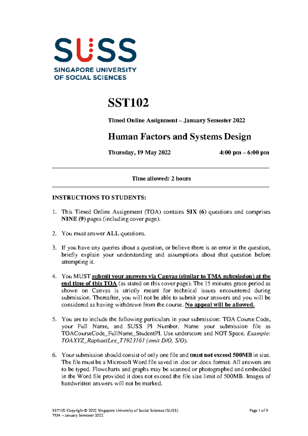 SST102 JAN 2022 TOA 1656057803023 - SST102 Copyright © 2022 Singapore University of Social ...