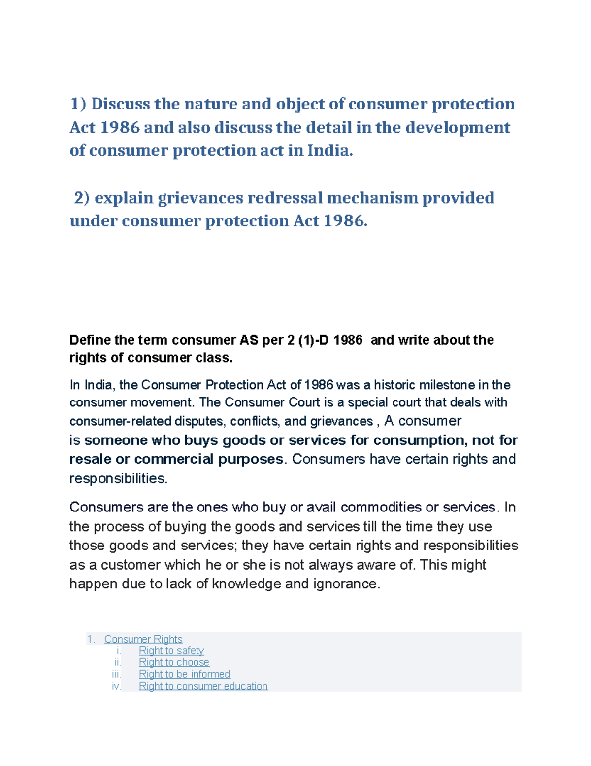Consumer Assignment - HFHK KUIK - 1) Discuss the nature and object of ...