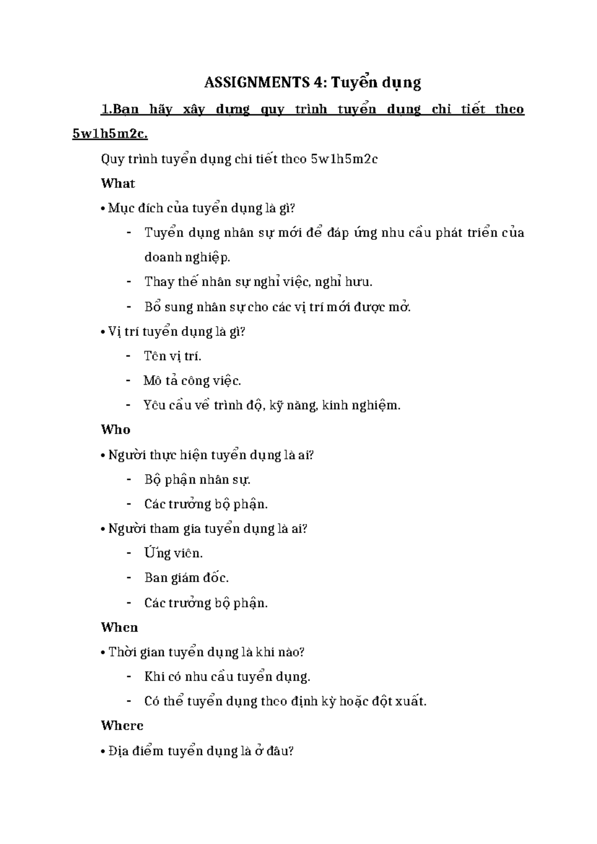 Assignments 4 - gnc - ASSIGNMENTS 4: Tuy ển d ụng 1 .B ạn hãy xây d ựng quy trình tuy ển d ụng ...