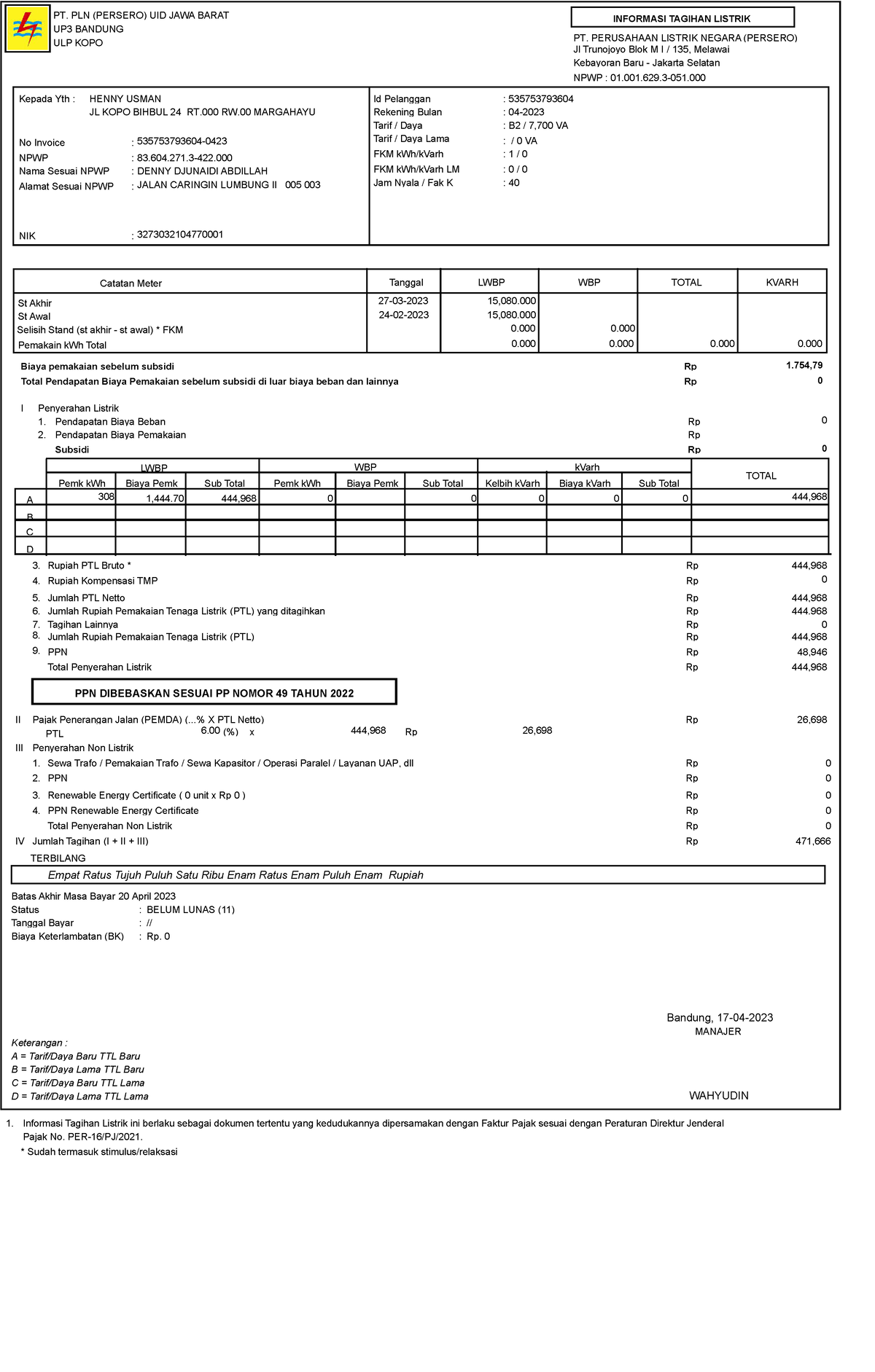 535753793604 - idpel pelanggan - INFORMASI TAGIHAN LISTRIK PT ...
