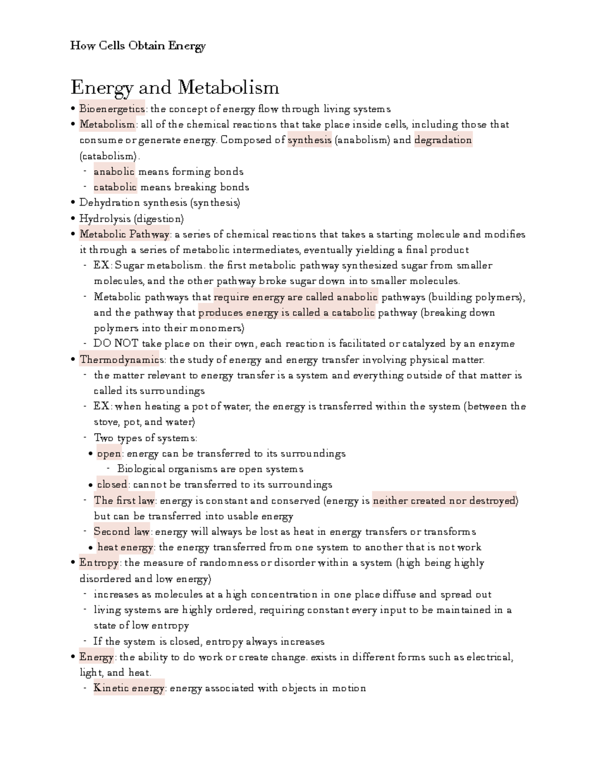 Chapter 4 - Energy and Metabolism Bioenergetics: the concept of energy ...