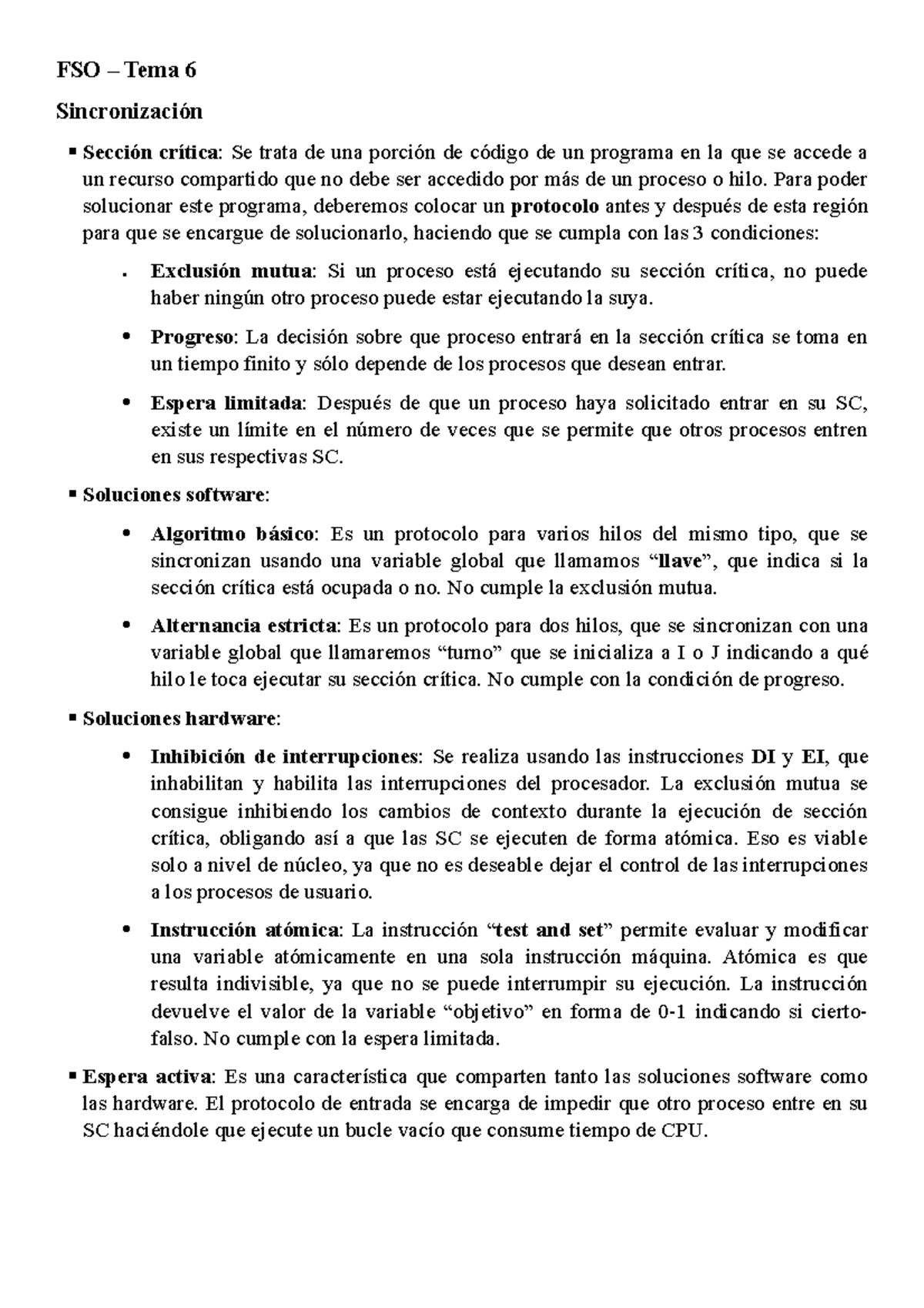 FSO - Tema 6 - Resumen de las trasparencias del tema - Fundamentos de sistemas operativos - Studocu