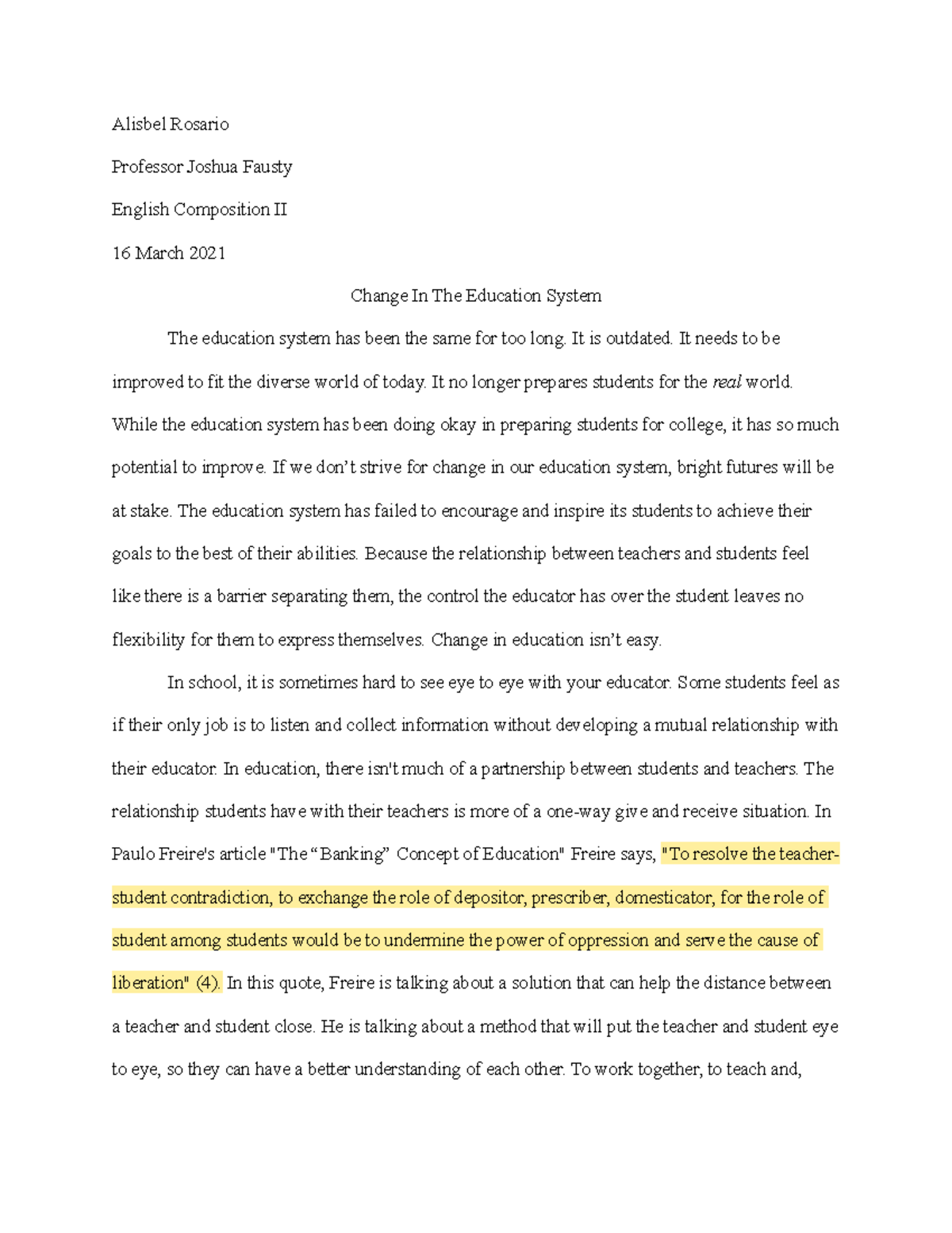 Change In The Education System Research Summary - Alisbel Rosario ...