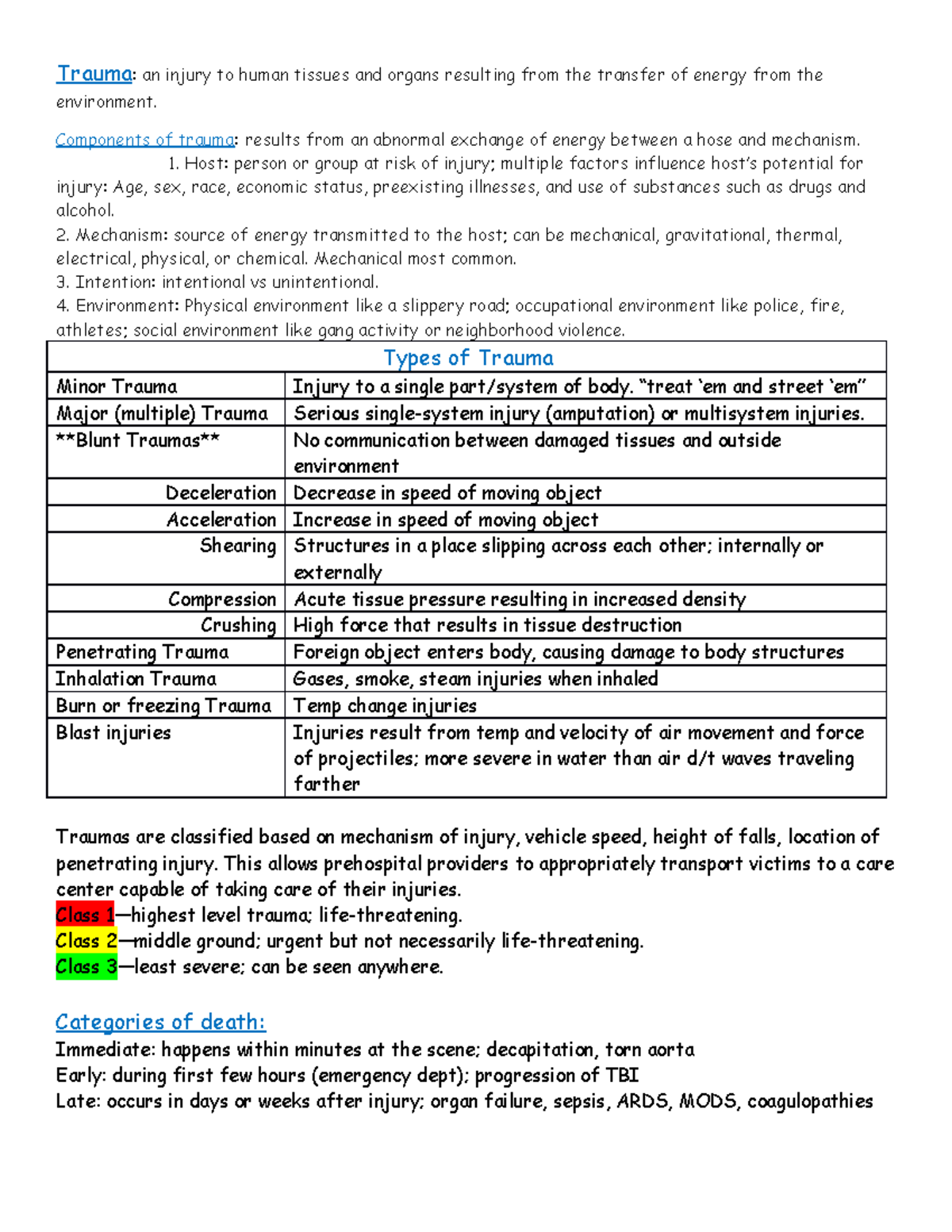 Trauma Notes - Trauma: an injury to human tissues and organs resulting ...