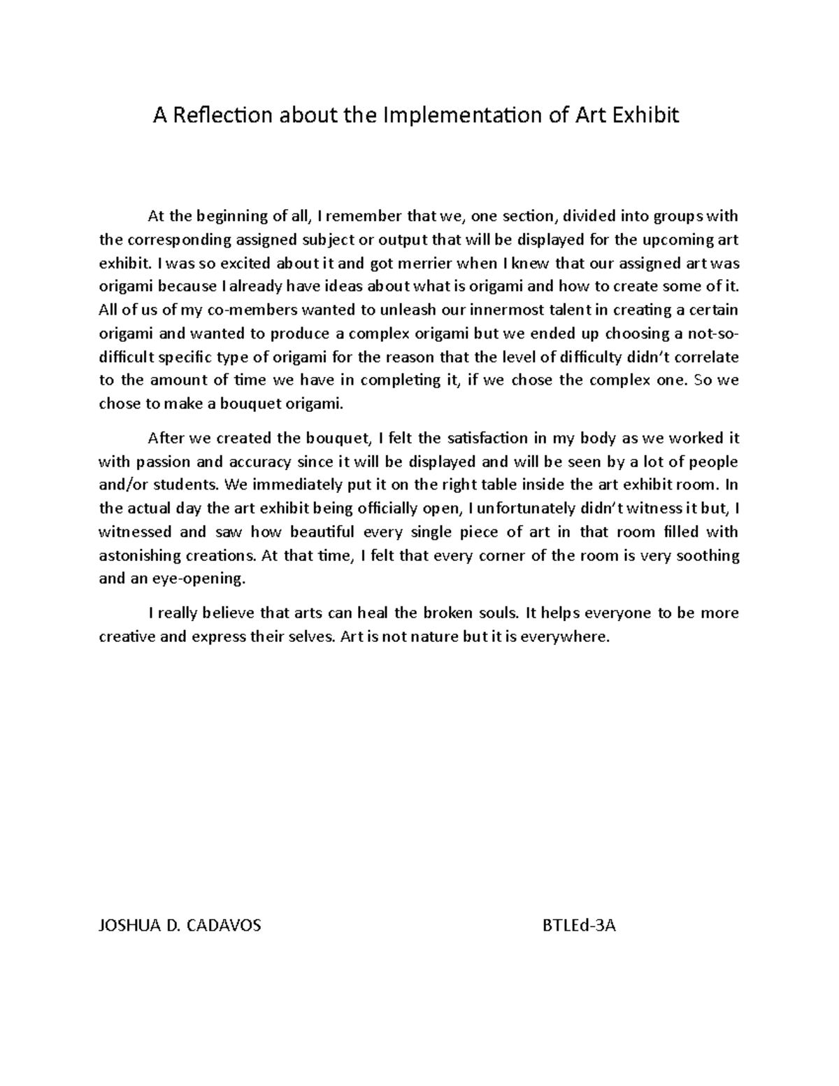 A Reflection about the Implementation of Art Exhibit - I was so excited ...