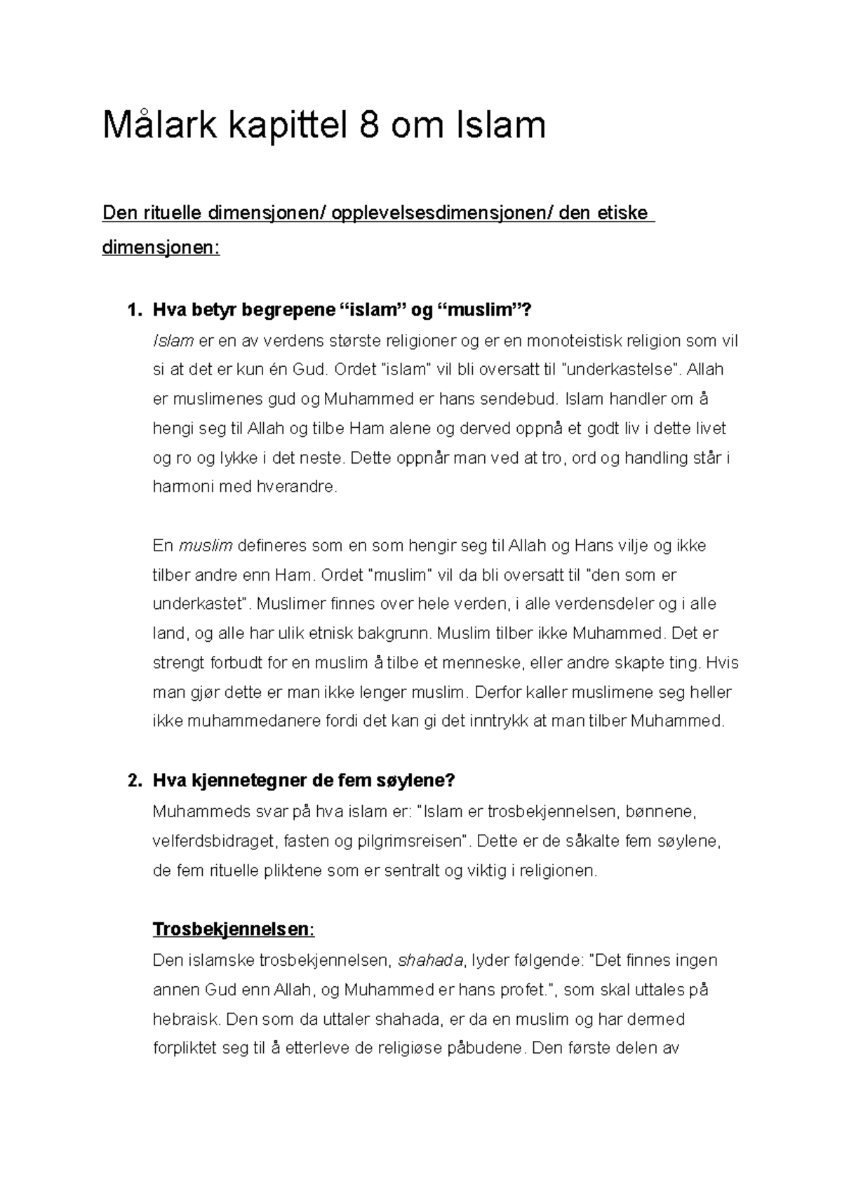 Målark i Religion - kap.8 Islam - Målark kapittel 8 om Islam Den ...