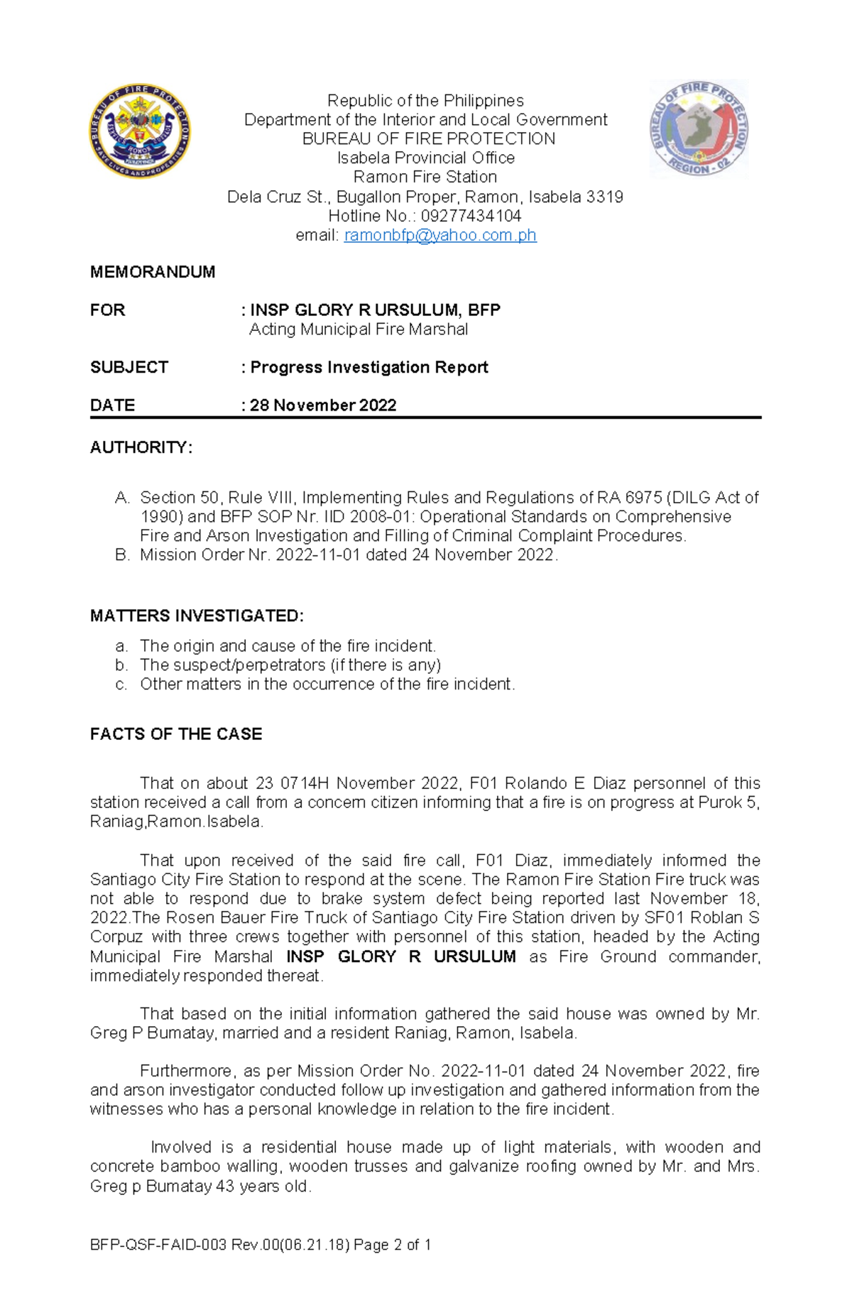 Progress Investigation Report( Bumatay Residential) - Republic of the ...