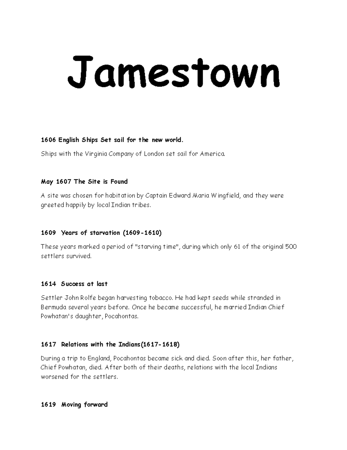 Jamestown - Copy - notes - Jamestown 1606 English Ships Set sail for ...