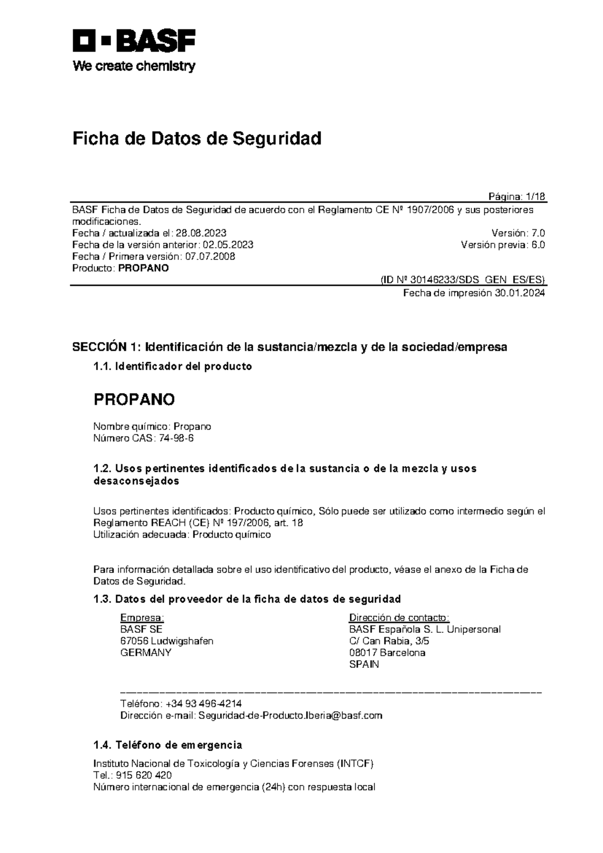 Propano 000000000030146233 SDS GEN ES es 7-0 - Ficha de Datos de ...