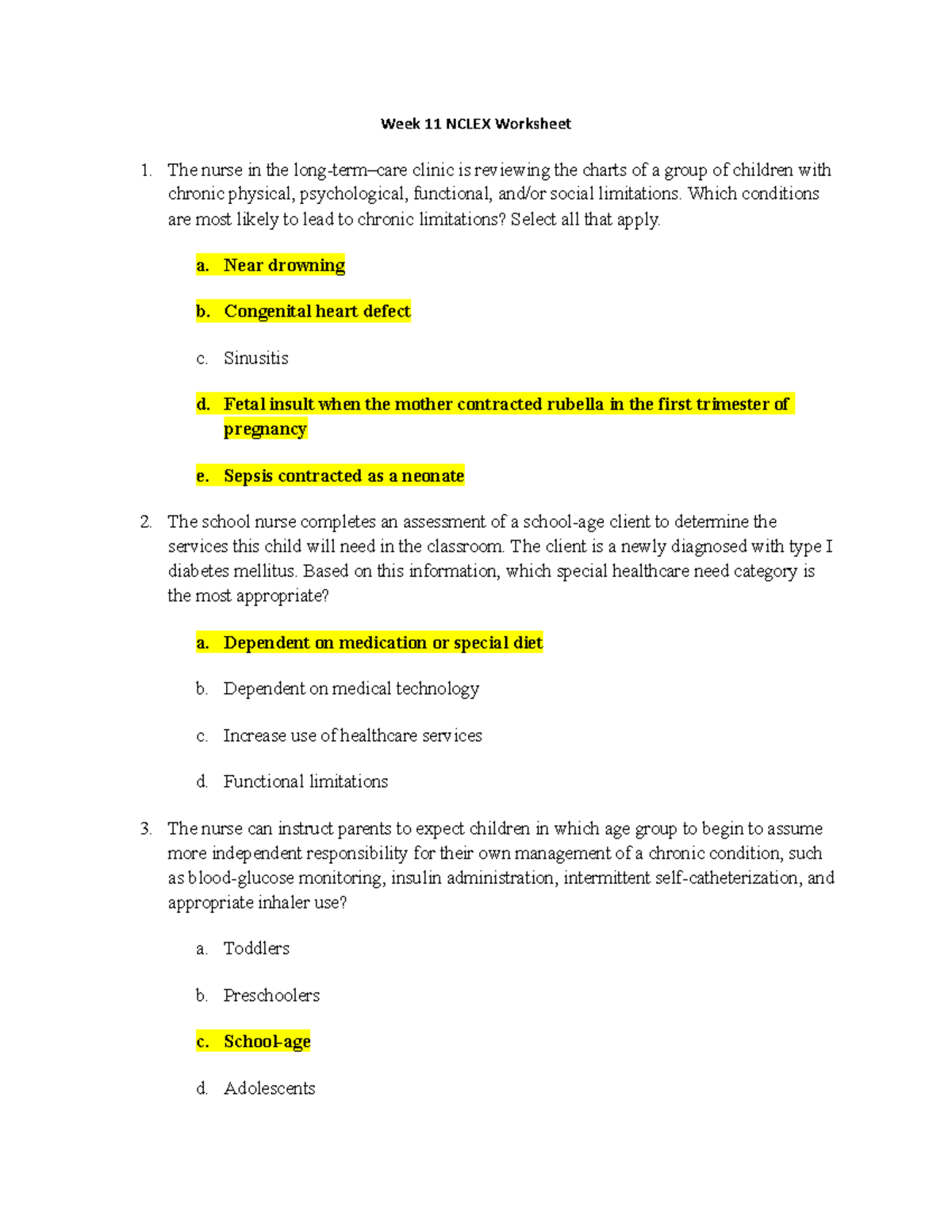 Peds Week 11 Nclex Worksheet - Week 11 NCLEX Worksheet The nurse in the ...