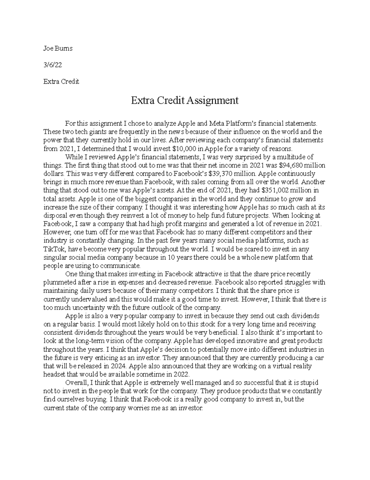 ACCTG 215 extra credit - Joe Burns 3/6/ Extra Credit Extra Credit ...
