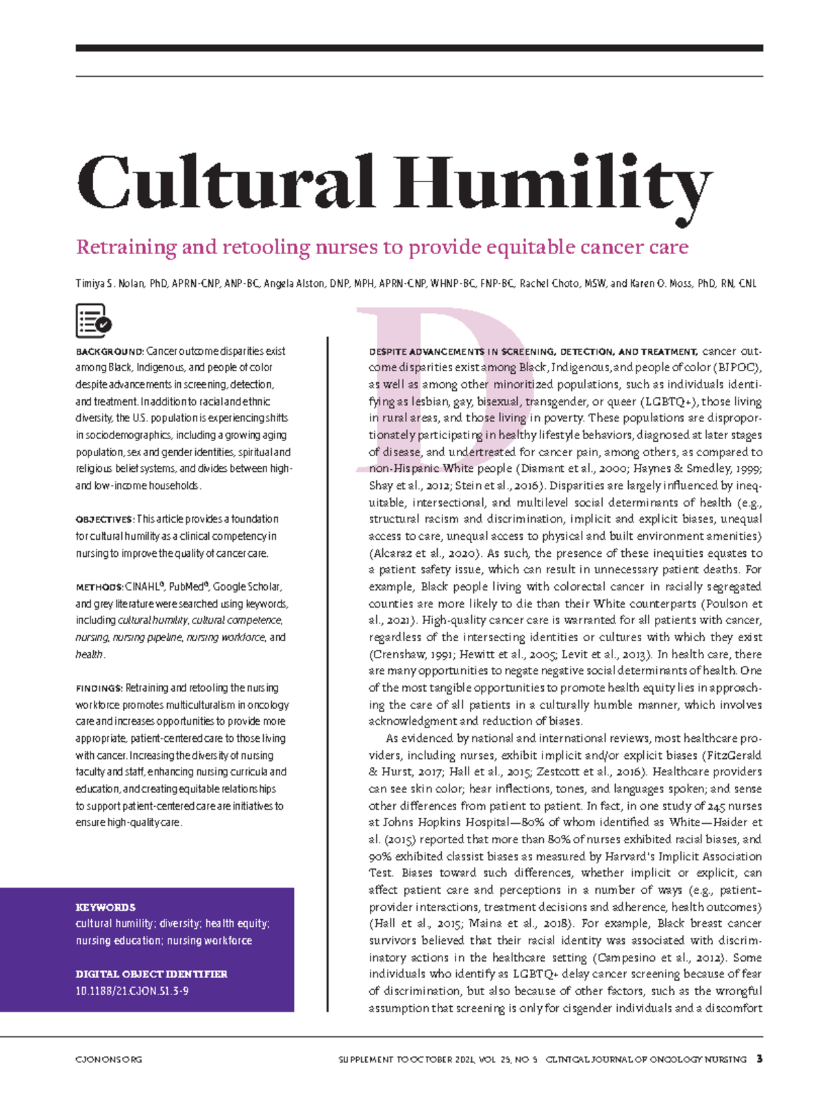 Cultural Humility - ####### CJON.ONS SUPPLEMENT TO OCTOBER 2021, VOL ...