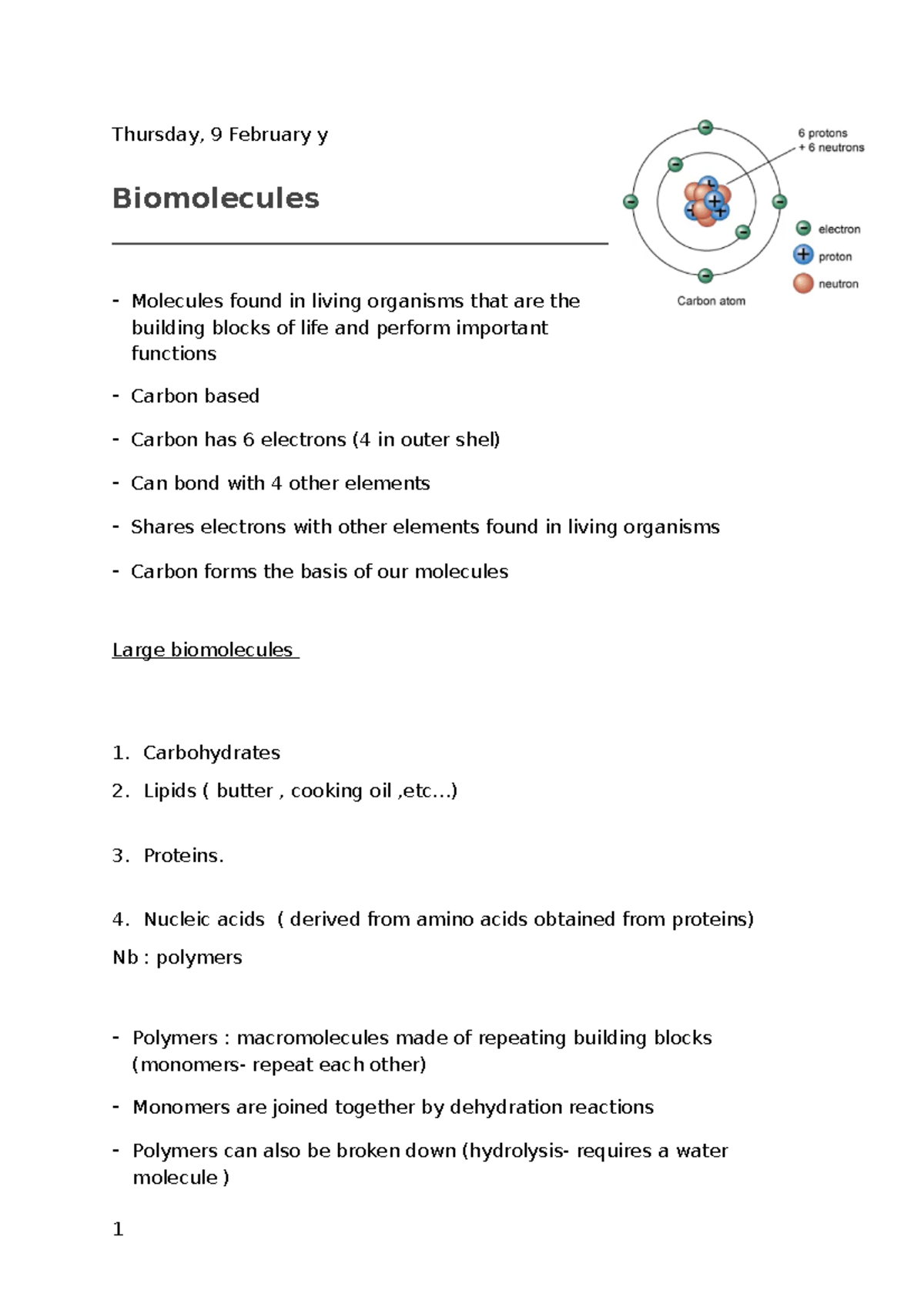 Biomolecules copy - bio notes - Thursday, 9 February y Biomolecules ...