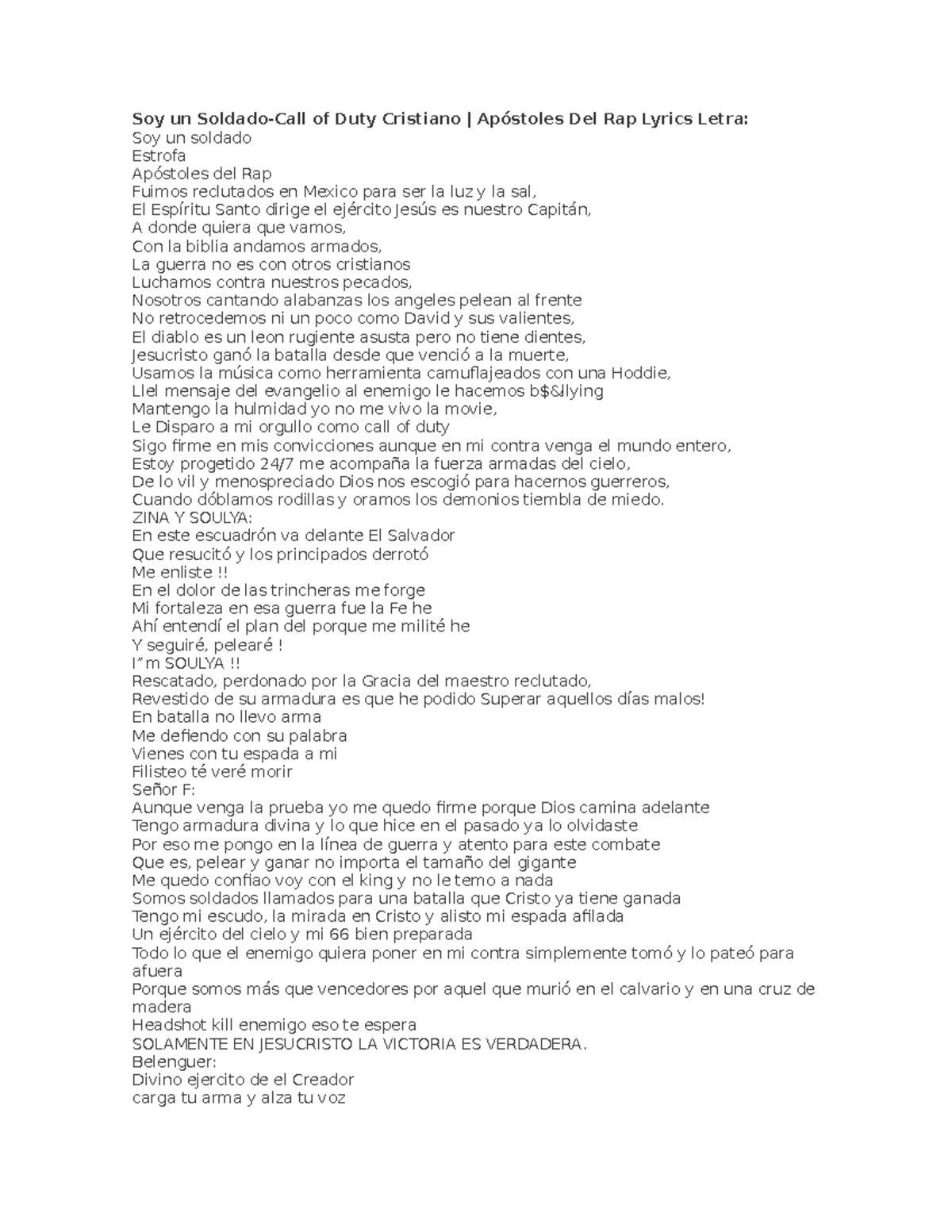Soy un Soldado Call of Duty Cristiano Apóstoles Del Rap Lyrics Letra ...
