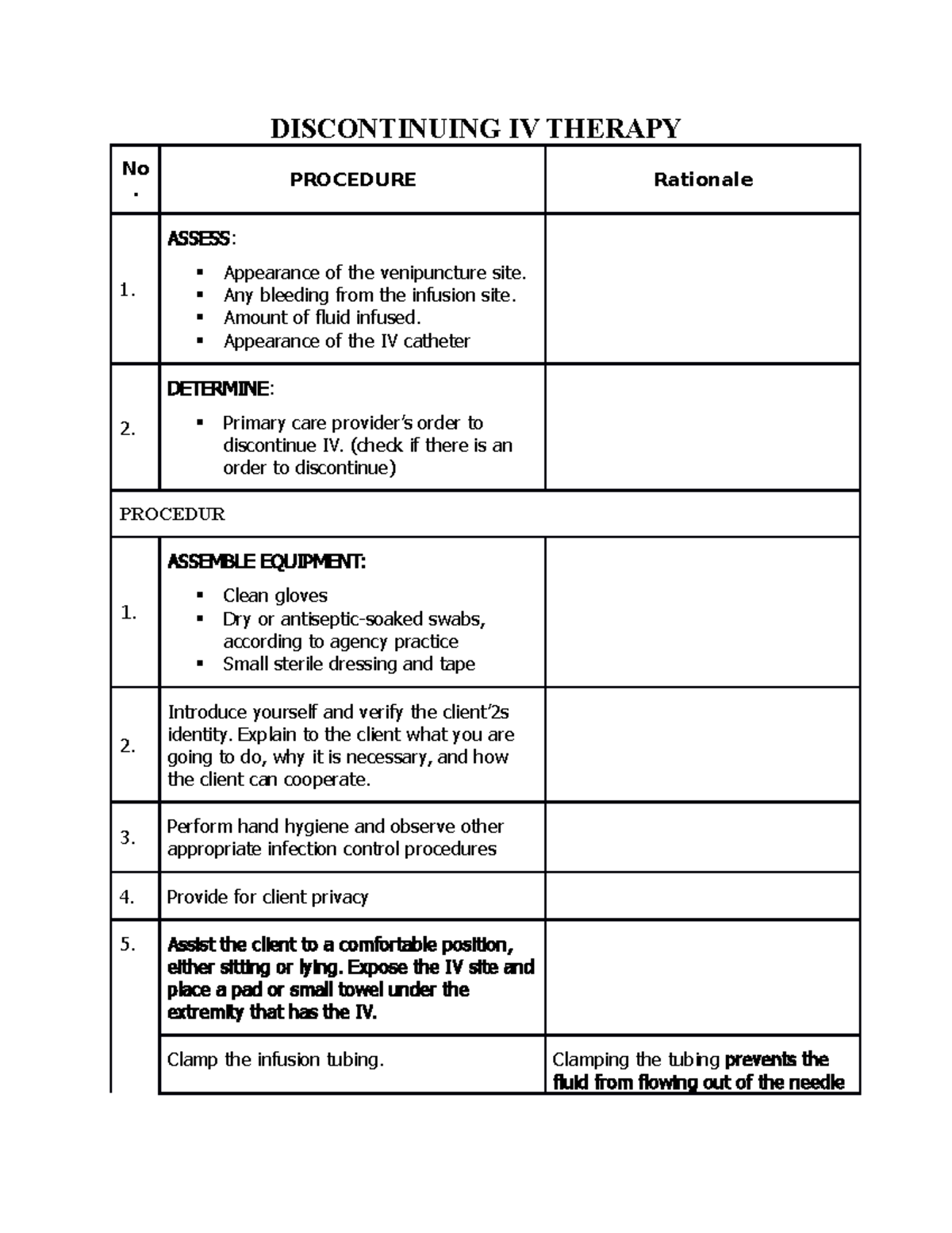 3 Discontinuing IV Therapy - DISCONTINUING IV THERAPY No ...