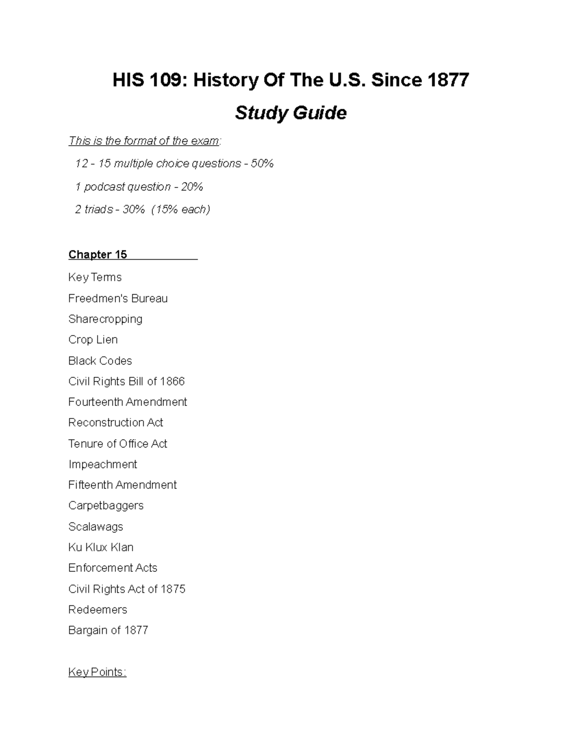 Mid-Term Study Guide - HIS 109: History Of The U. Since 1877 Study ...