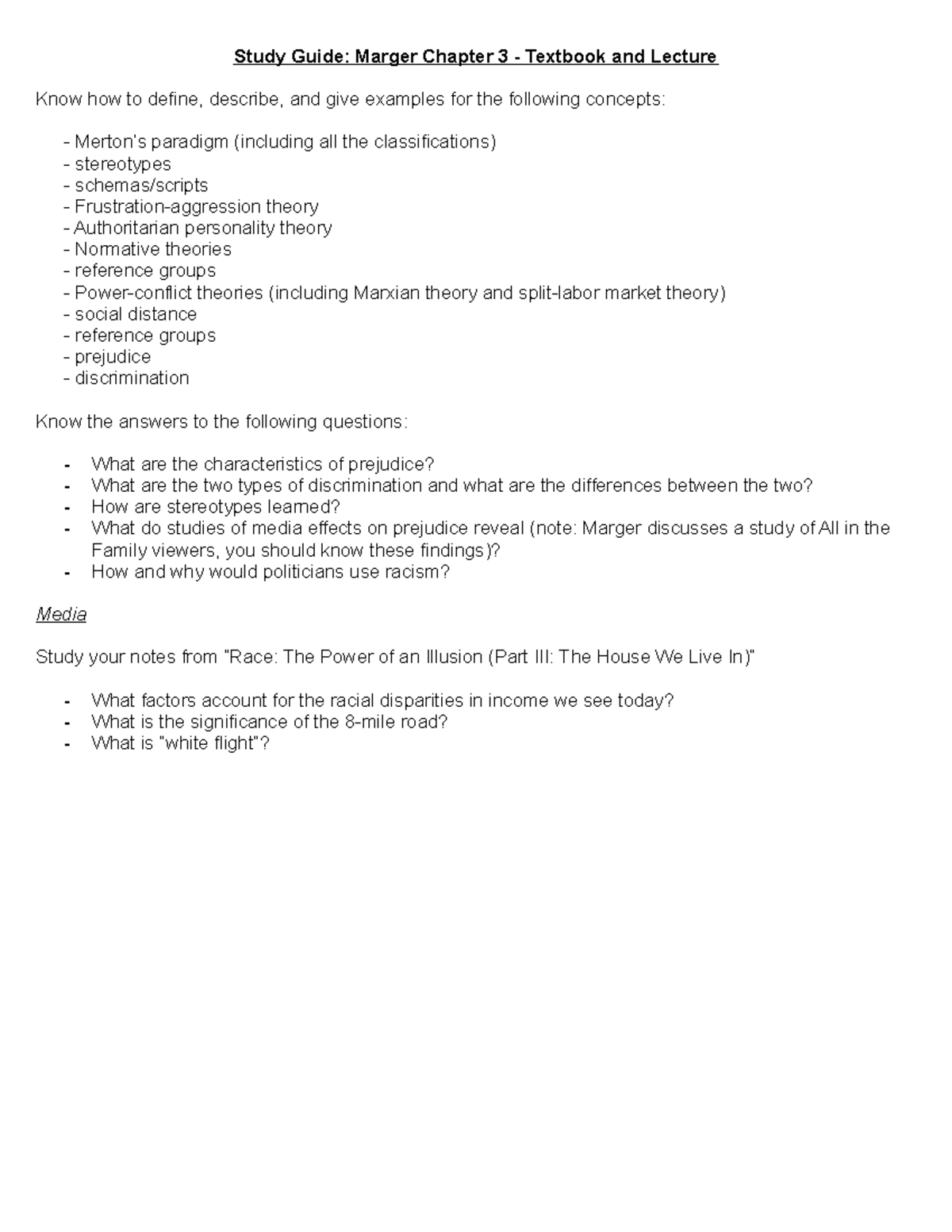 SSCI Study Guidee 2 - Study Guide: Marger Chapter 3 - Textbook and ...