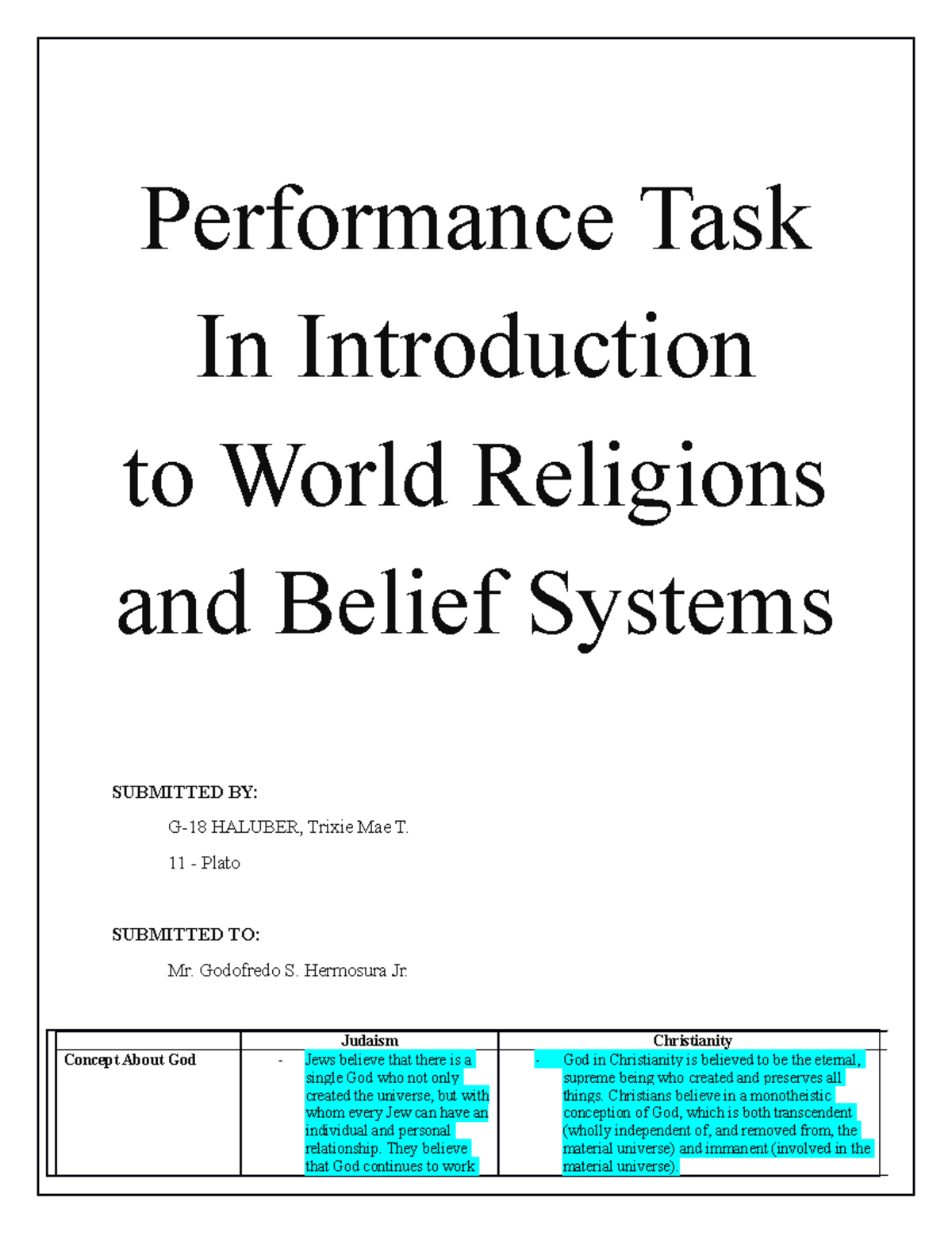 Performance Task - none - Performance Task In Introduction to World ...