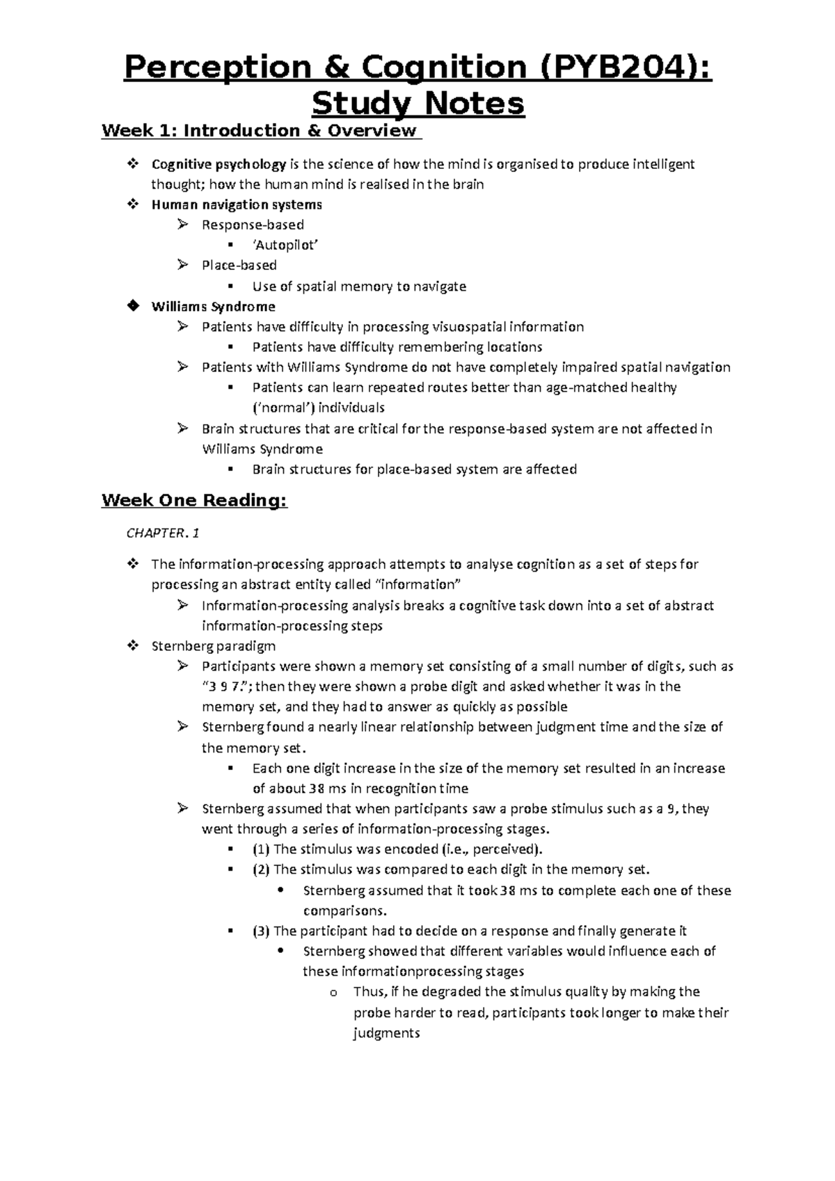Perception & Cognition (PYB204) - Study Notes - Study Notes Week 1 ...