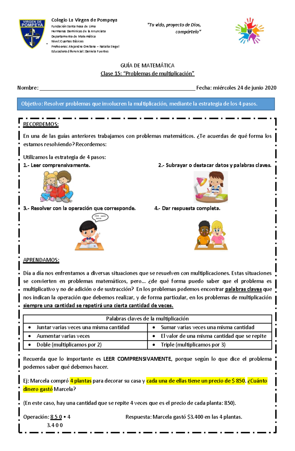 Clase 15 Problemas de multiplicacion 4 Basico - GUÍA DE MATEMÁTICA ...