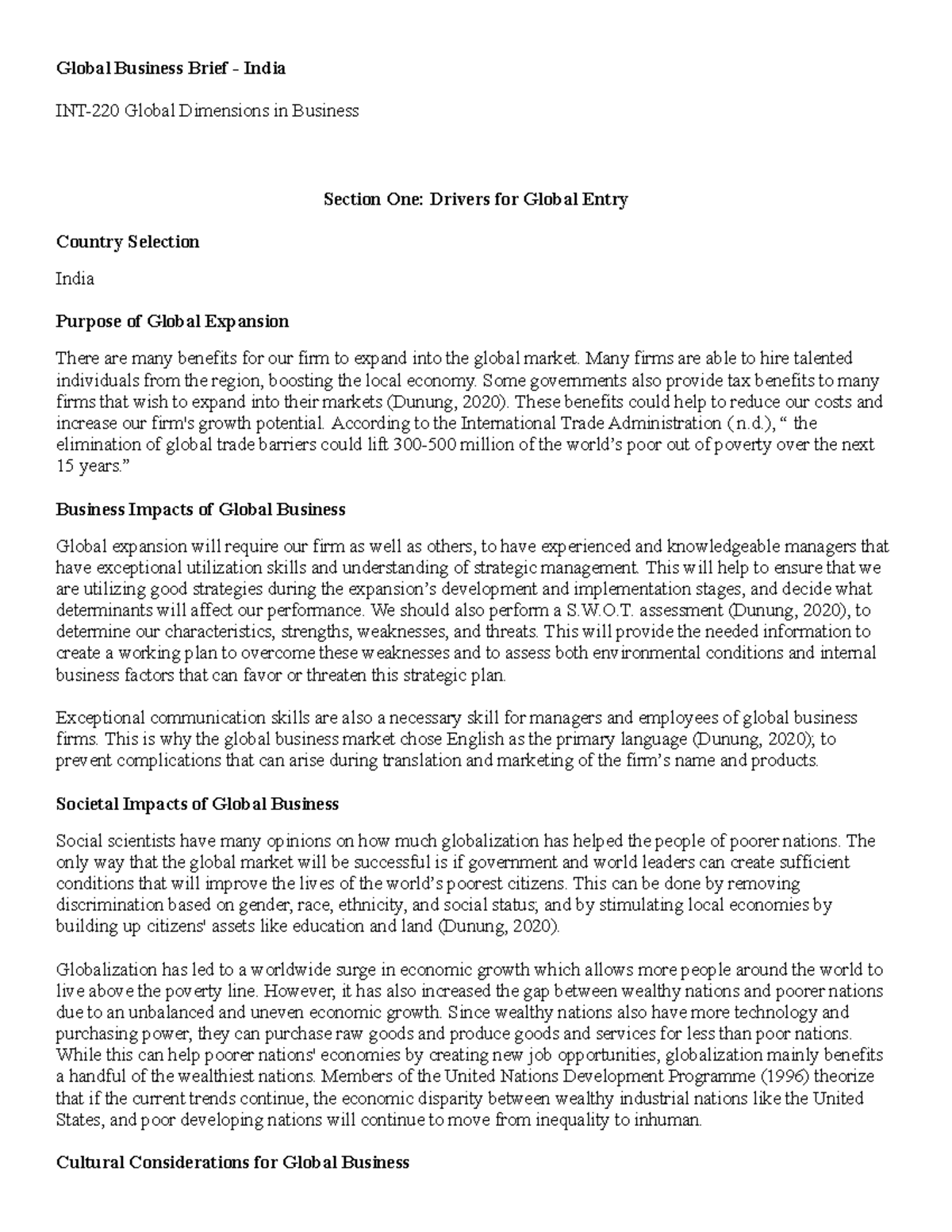 Global Business Brief - India - Global Business Brief - India INT-220 ...