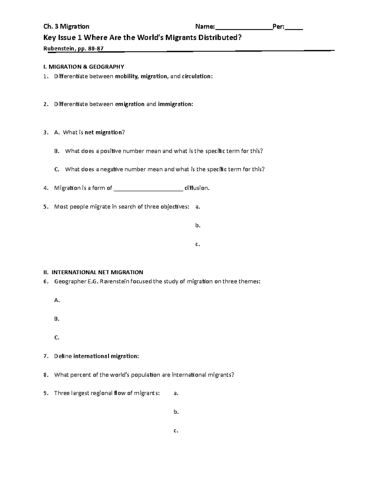 Ch 3 - work - Ch. 3 Migration Name:___________Per: Key Issue 1 Where ...