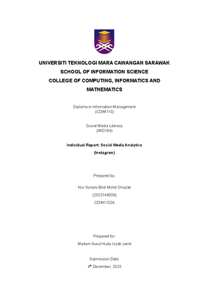 IMD 164 Group Assignment - UNIVERSITI TEKNOLOGI MARA SARAWAK SCHOOL OF ...