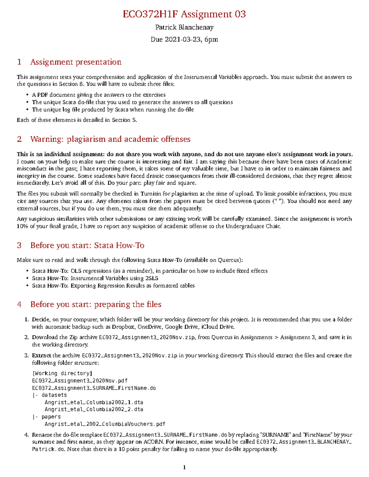ECO372 Assignment 3 2021Mar - ECO372H1F Assignment 03 Patrick Blanchenay Due 2021-03-23, 6pm 1 ...
