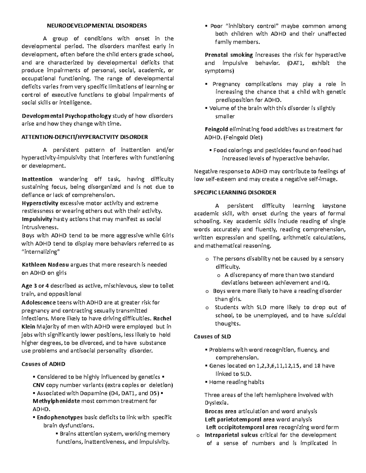 Abnormal Psychology - Reviewer - NEURODEVELOPMENTAL DISORDERS A group ...