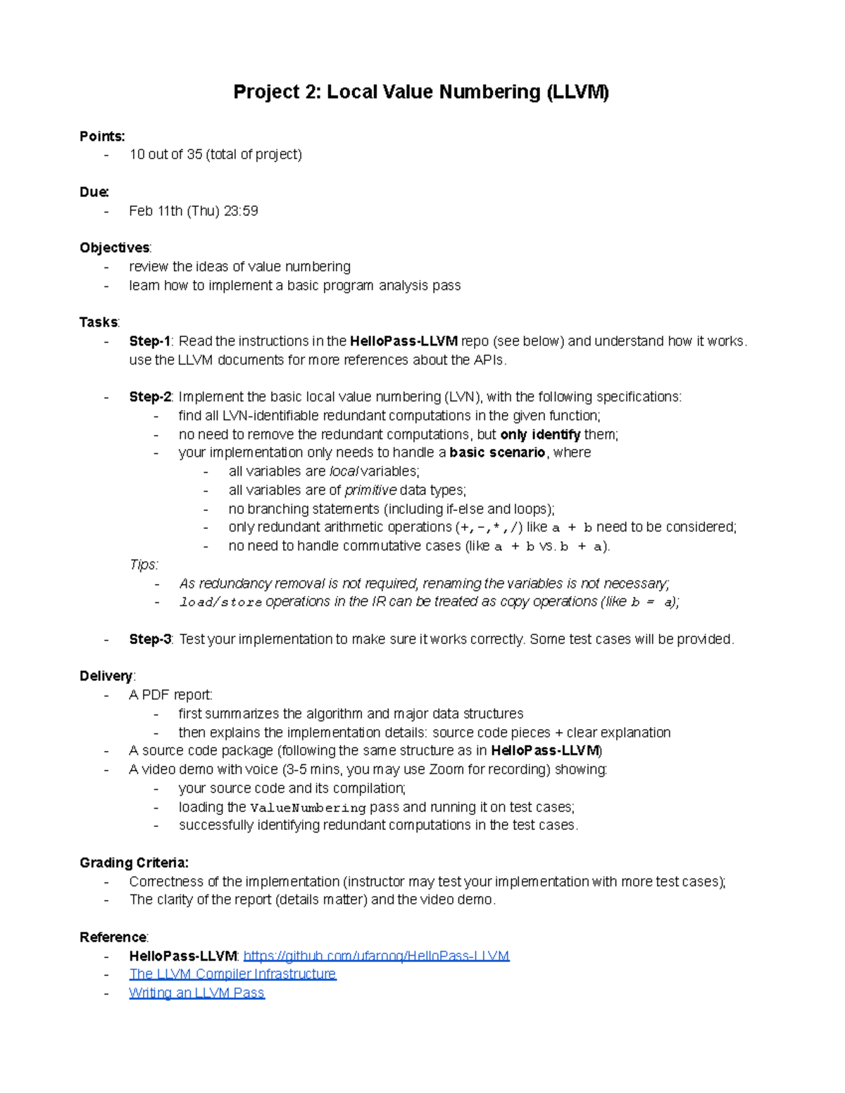 Project 2 LVN - Zhijia Zhao - Project 2: Local Value Numbering (LLVM) Points: - 10 out of 35 ...