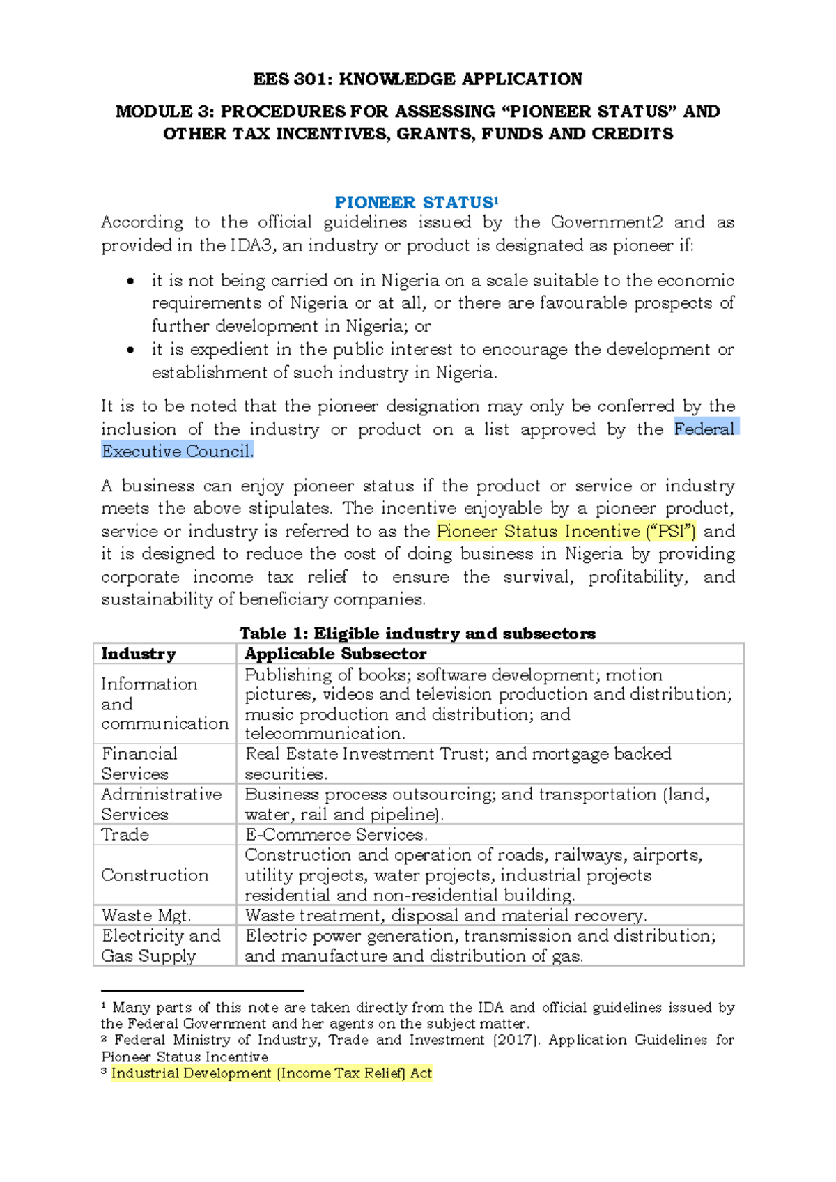 EES 301-Module 3 - EES 301 Note - EES 301: KNOWLEDGE APPLICATION MODULE ...