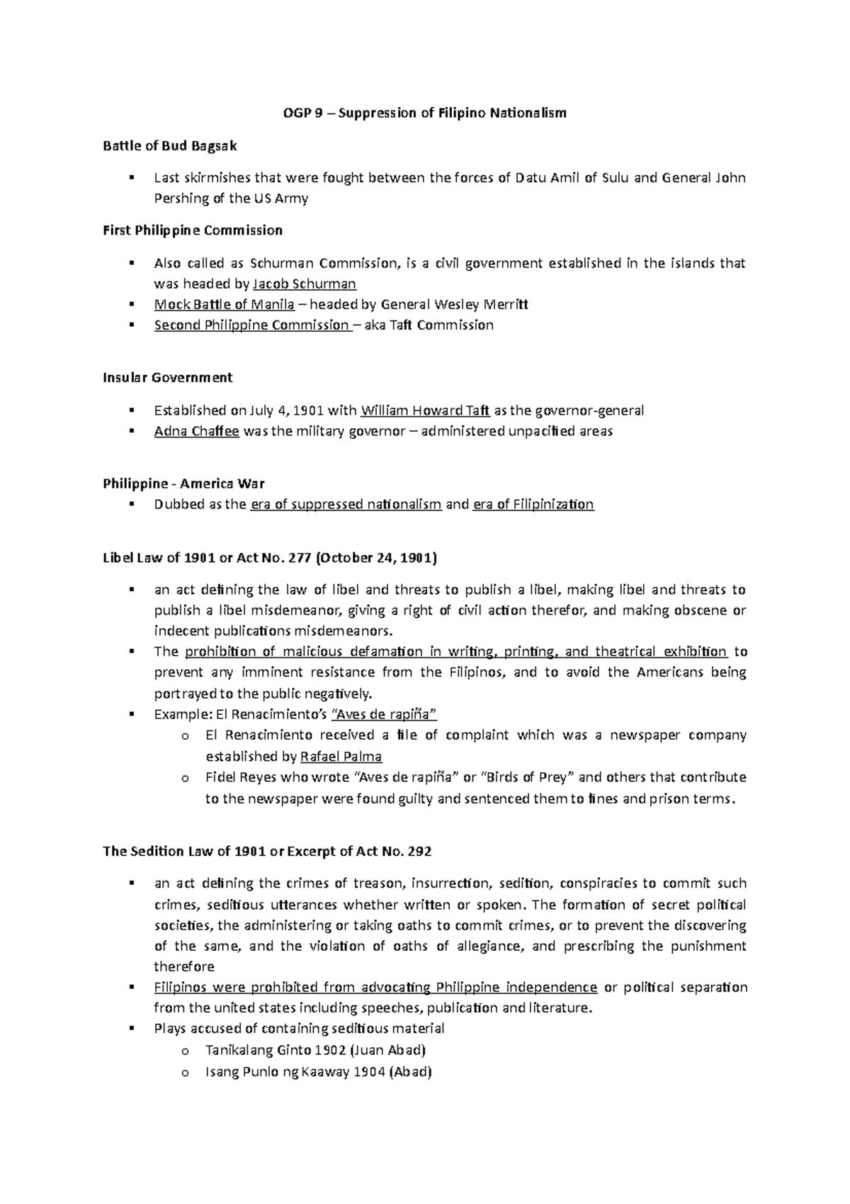 OGP 9 10 11 - Suppression of Filipino Nationalism, Filipinization ...