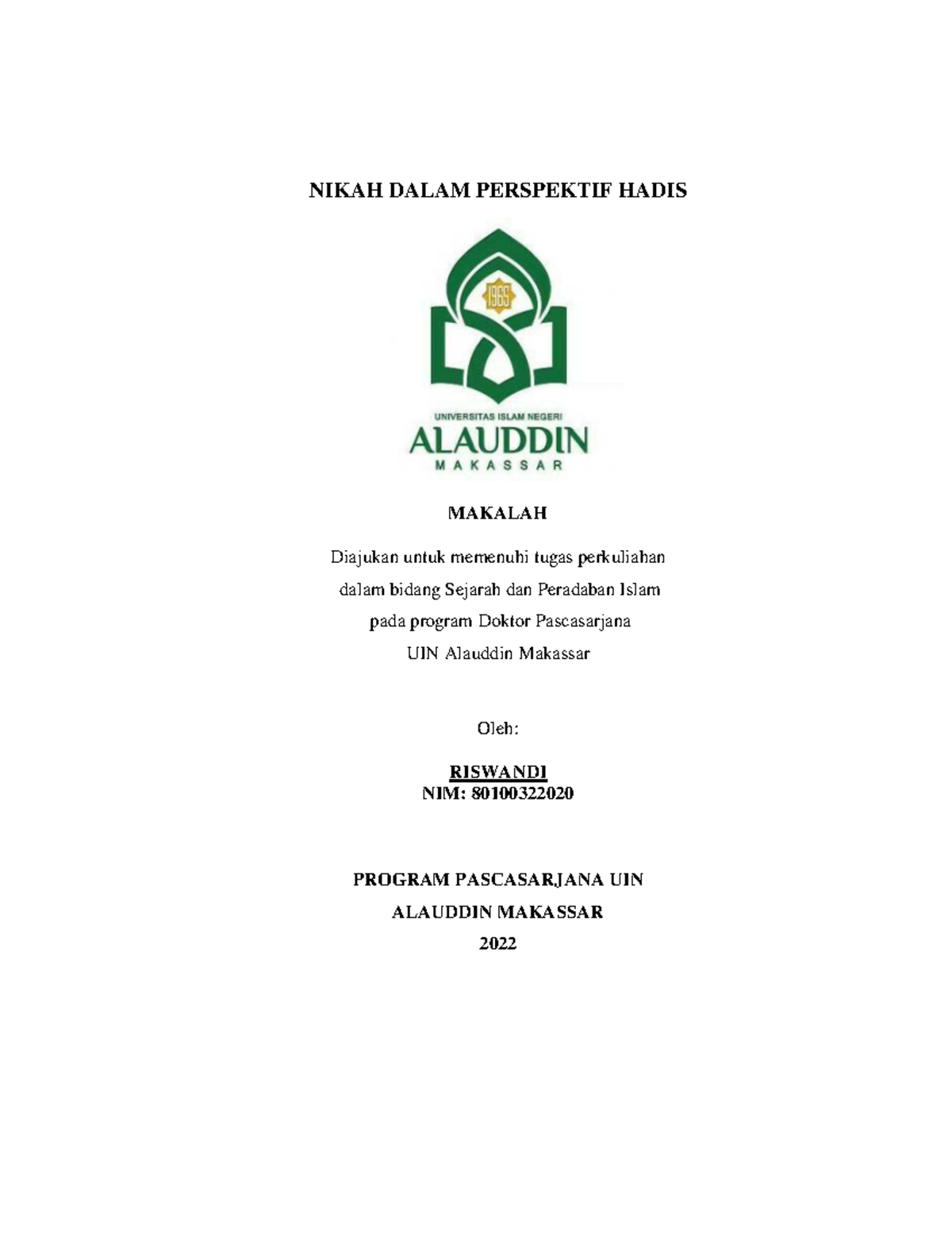 Makalah,Riswandi, Menikah Dalam Perspektif Hadis - NIKAH DALAM ...