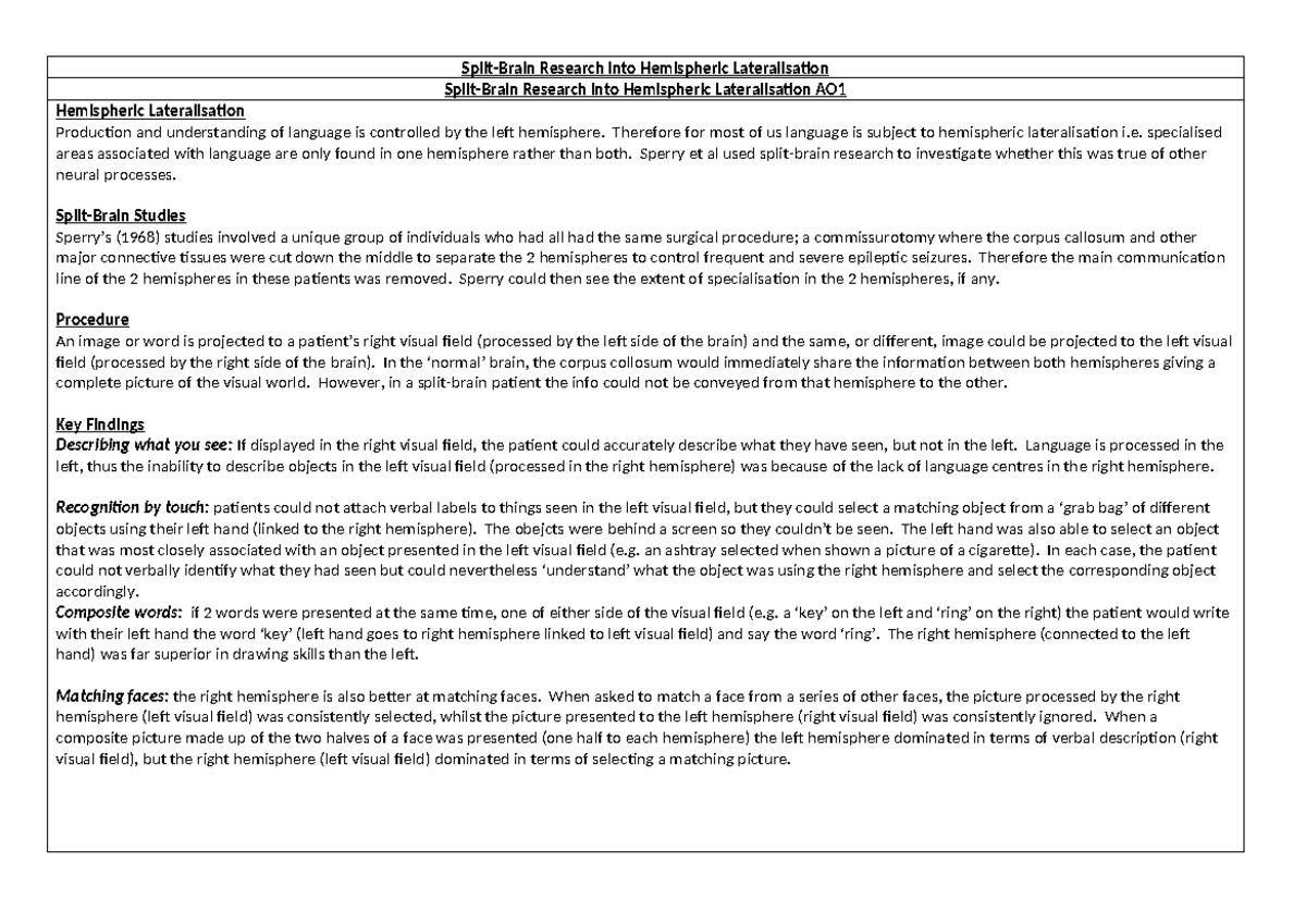 Split-Brain-Research - Split-Brain Research into Hemispheric ...